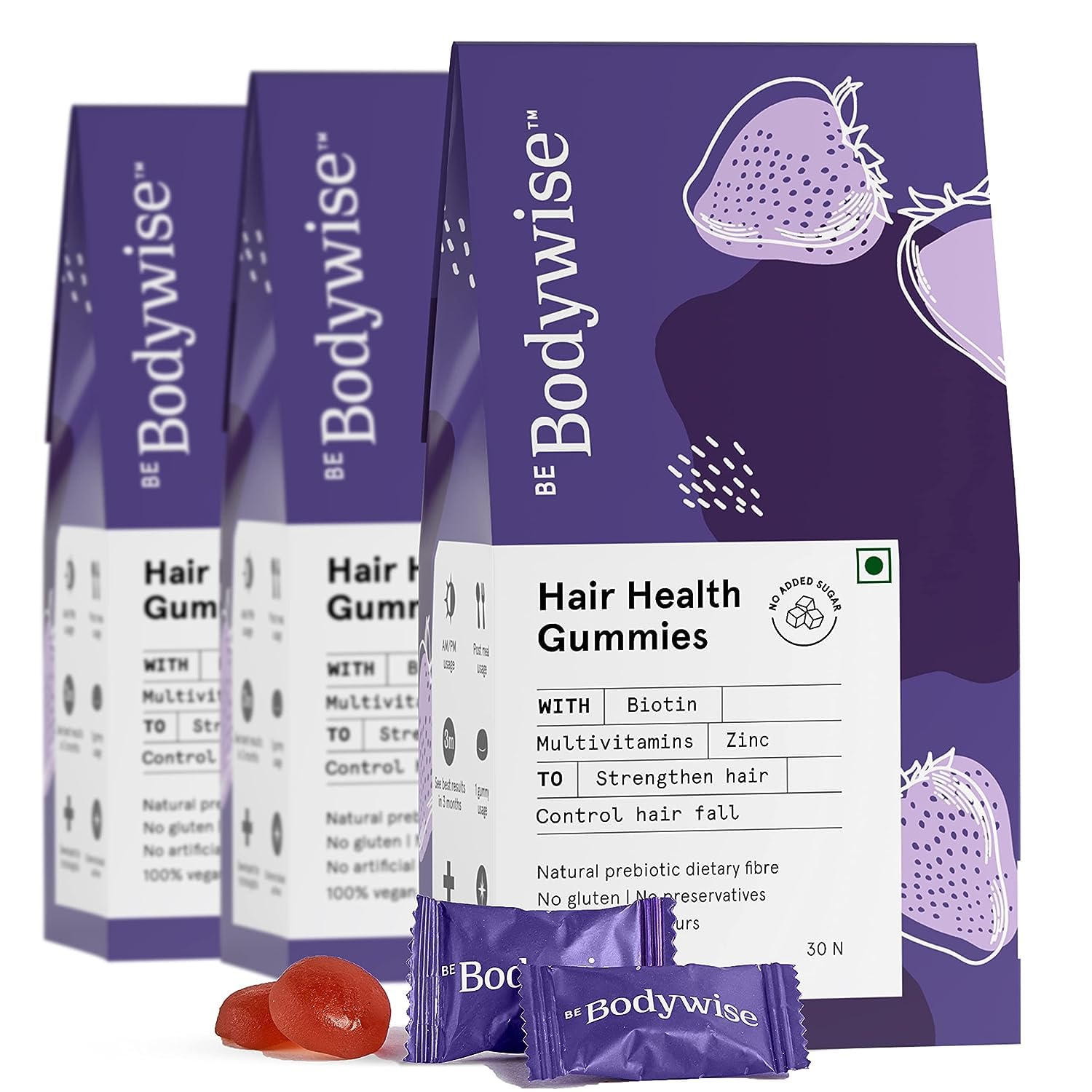 Be Bodywise Biotin Hair Gummies For Stronger, Shinier Hair & Nails | 90 Day Pack | High Potency ...
