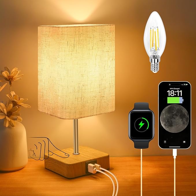 Touch Control USB Table Lamp,Dimmable Nightstand Lamps with USB ...