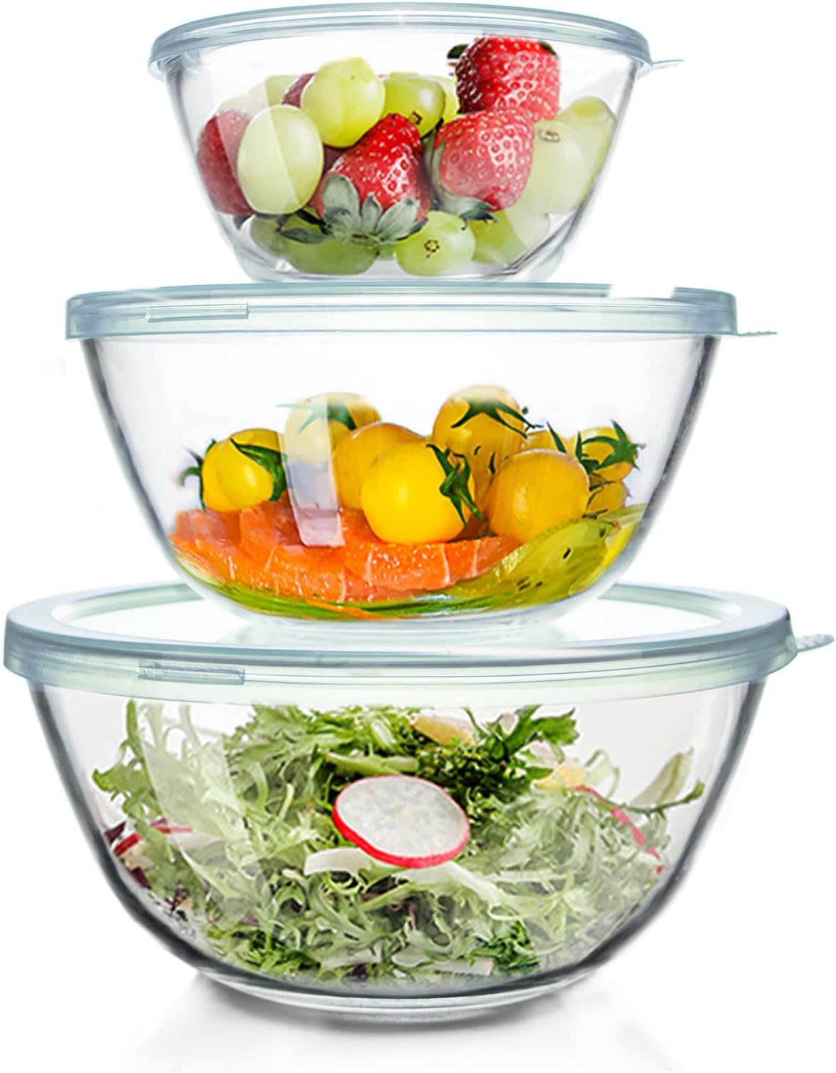 Amazon.com: Pyrex Sculpted (3-Pack) Glass Mixing Bowls Set With Lids ...