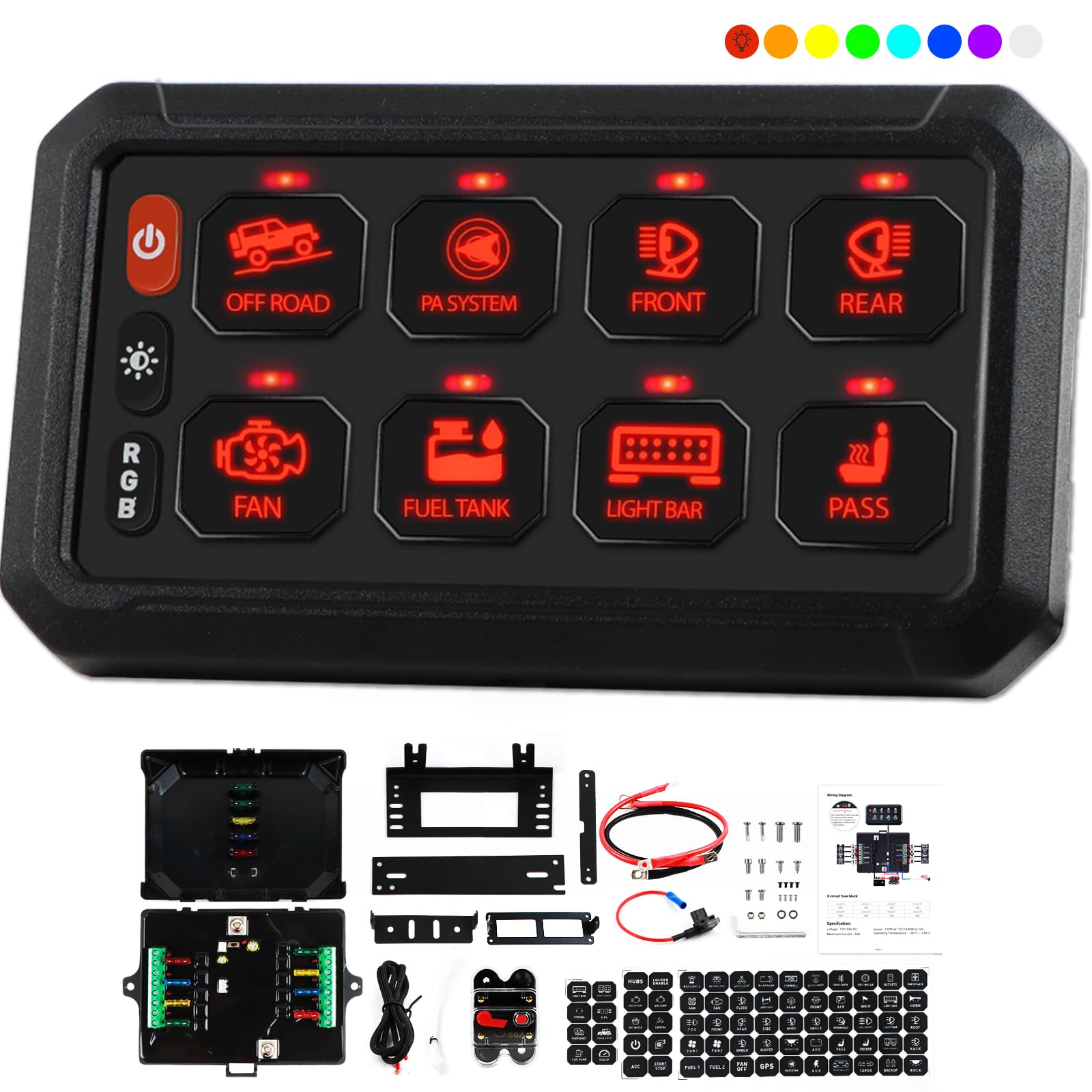 Snapklik.com : 5.5" RGB 8 Gang Waterproof Switch Panel,12V 24V Switch Panel