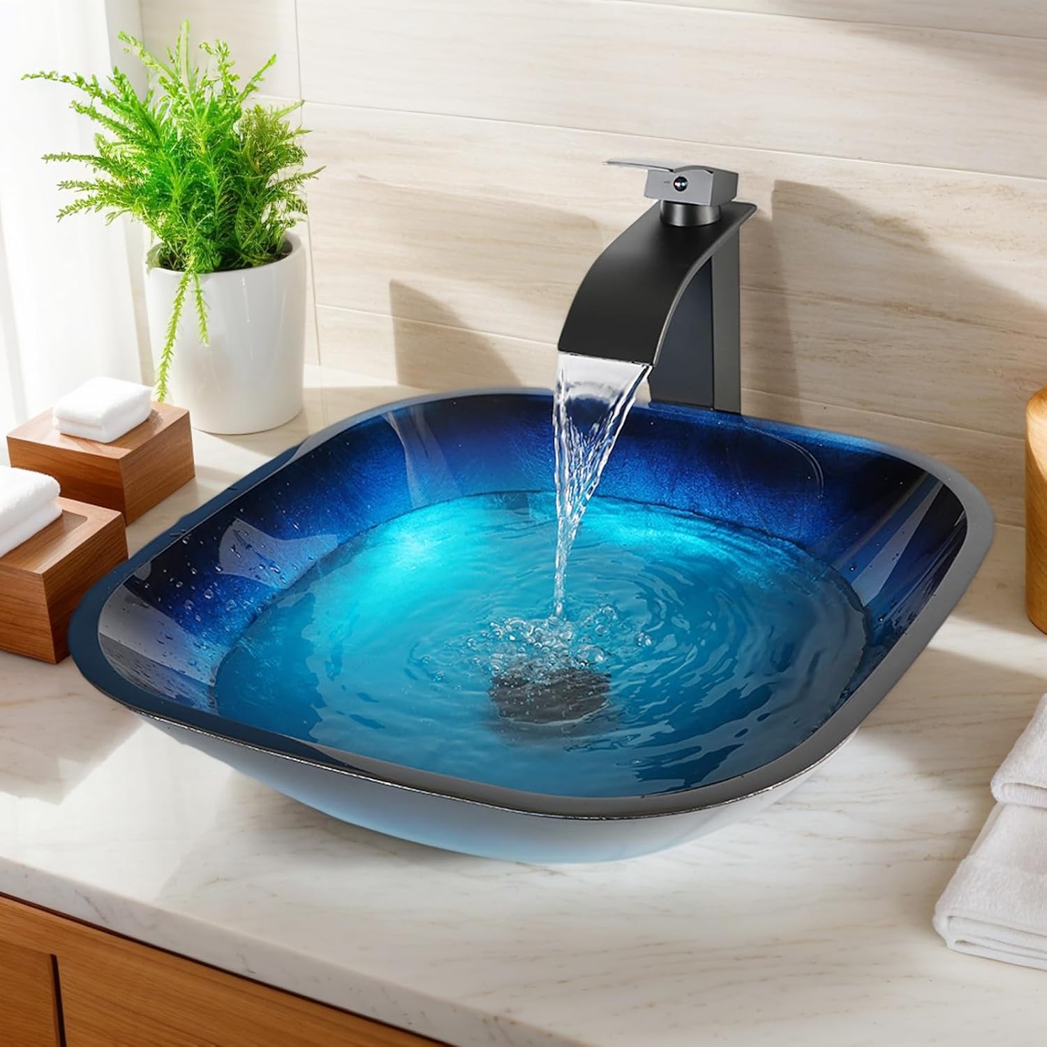 Sinku Mccut Glass Vessel Sink Blue Bathroom Sink Above Counter Vessel ...