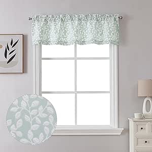 Amazon.com: Chyhomenyc Anna White Green Valances for Windows 14 Inches Long 2 Pieces, Light ...