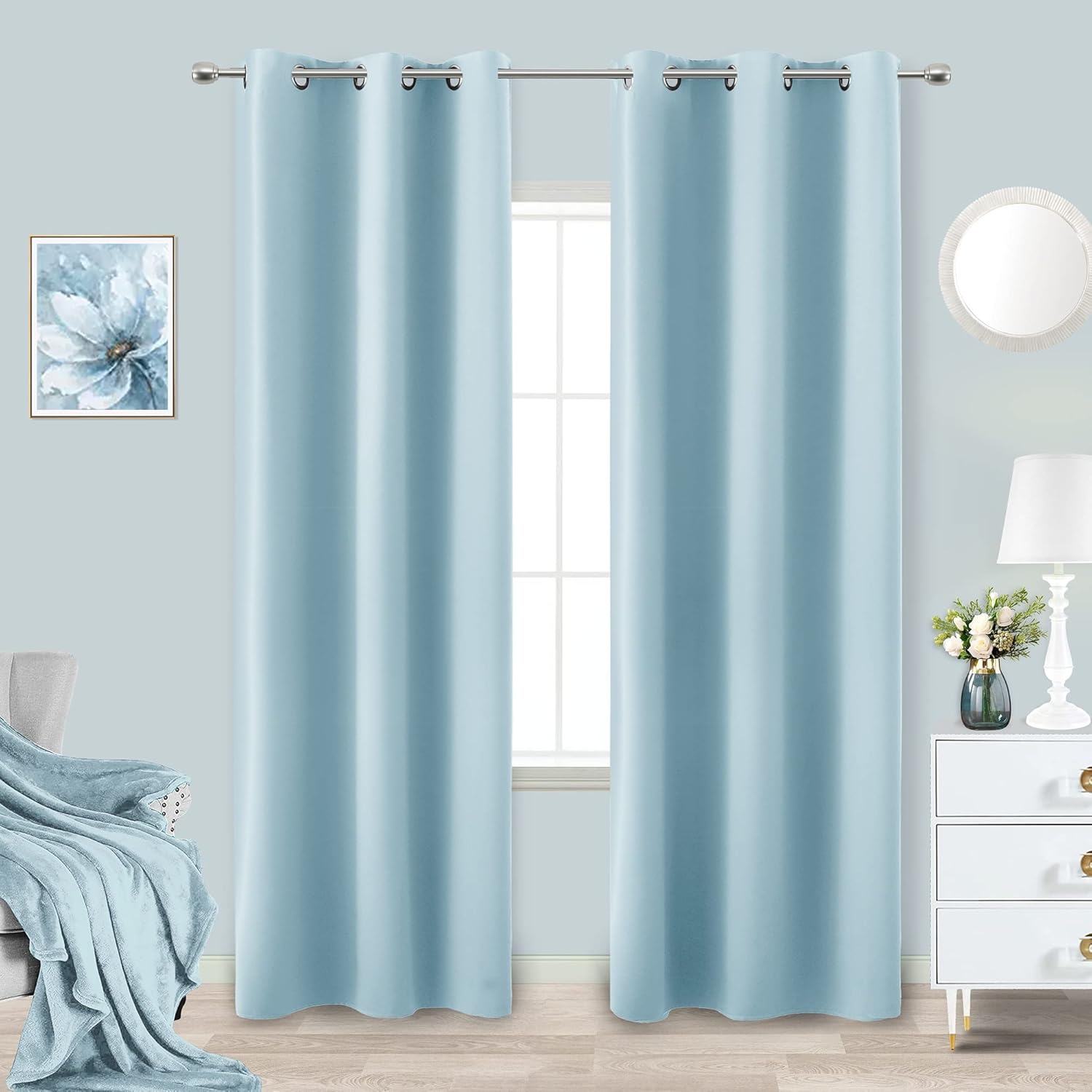 Amazon.com: KOUFALL Light Blue Curtains 84 Inch Length for Window ...