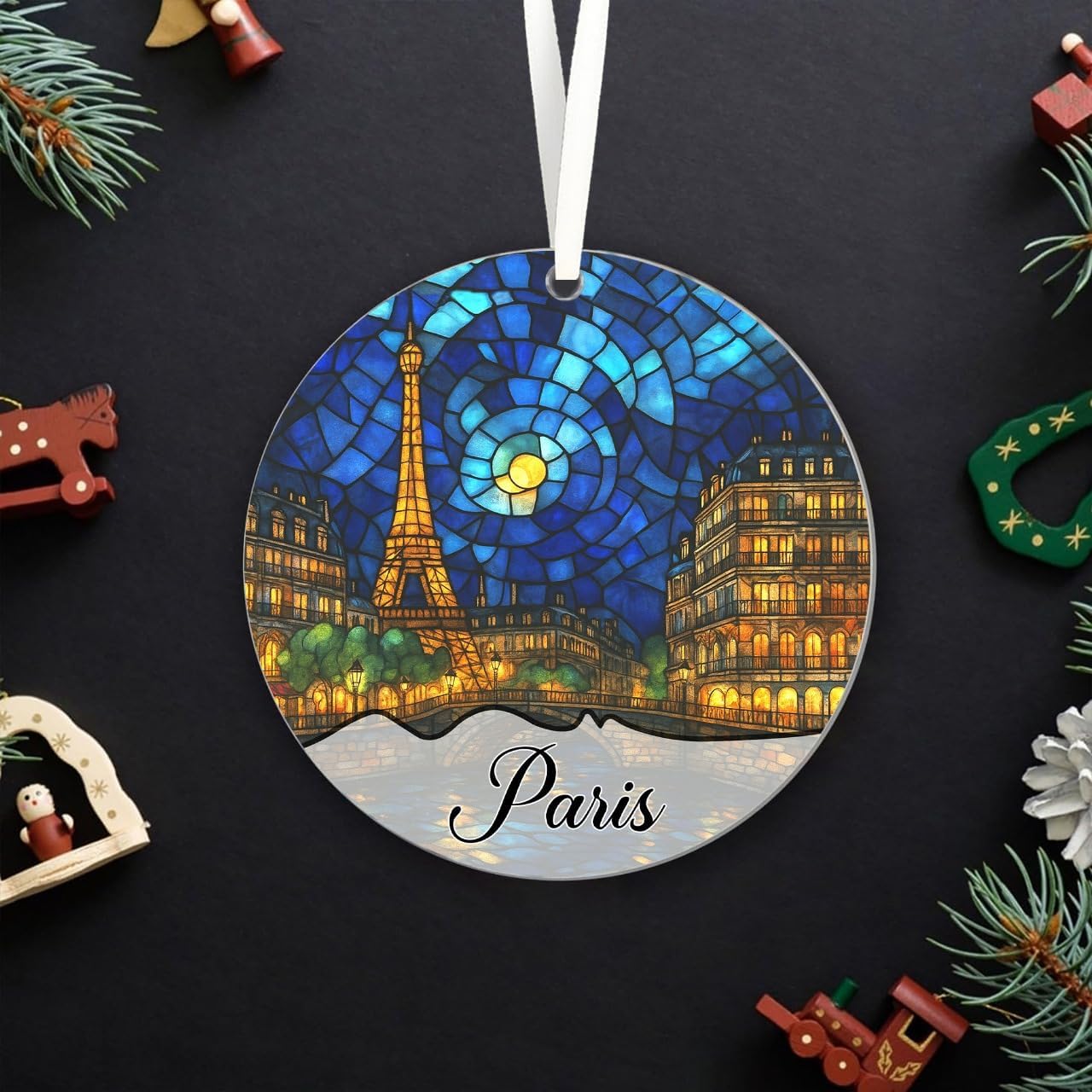 Amazon.com: ShelbyShops Paris Acrylic Ornament - Paris France Stained ...