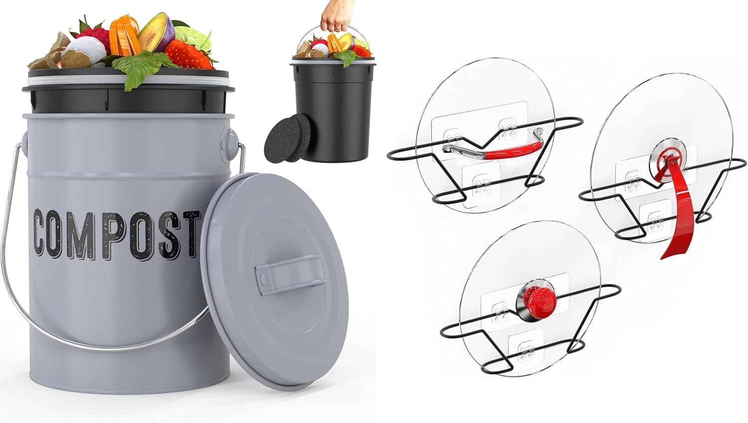 Amazon.com : Bundle of Durmmur Compost Bin Kitchen Counter & 3 Pack Pot ...