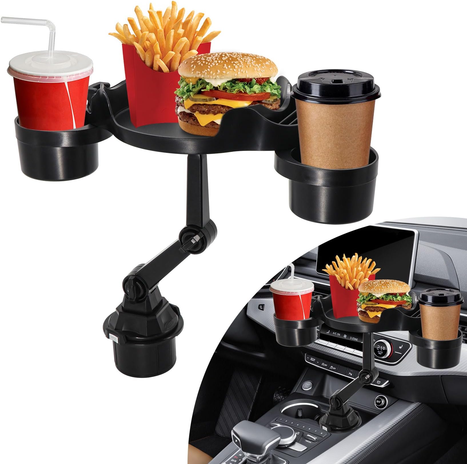 Kayuneed Auto Getränkehalter Tisch Tablett, 3 in 1 Becherhalter Auto ...