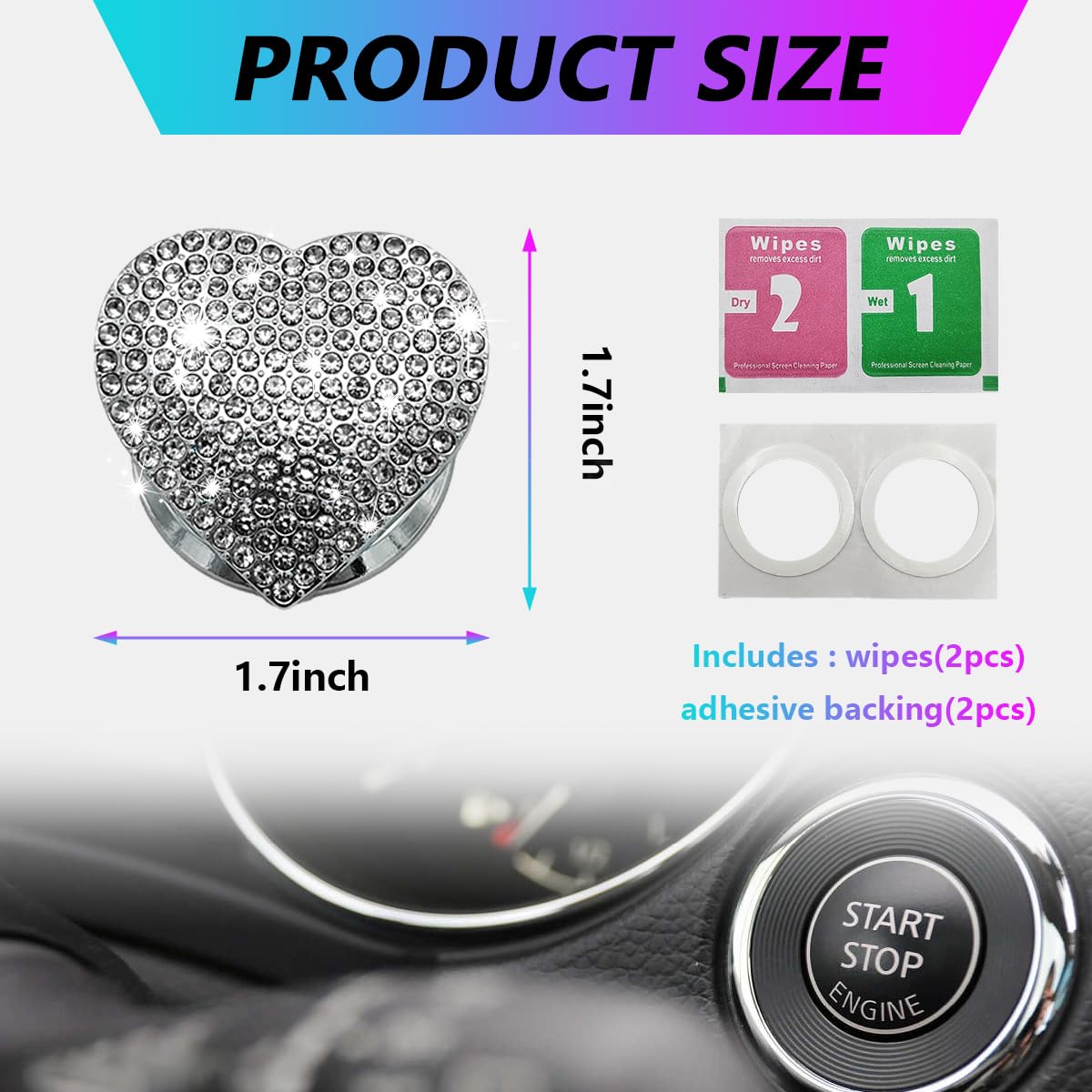 Snapklik.com : Sylvil Bling Car Engine Start Button Cover, Heart Shape ...