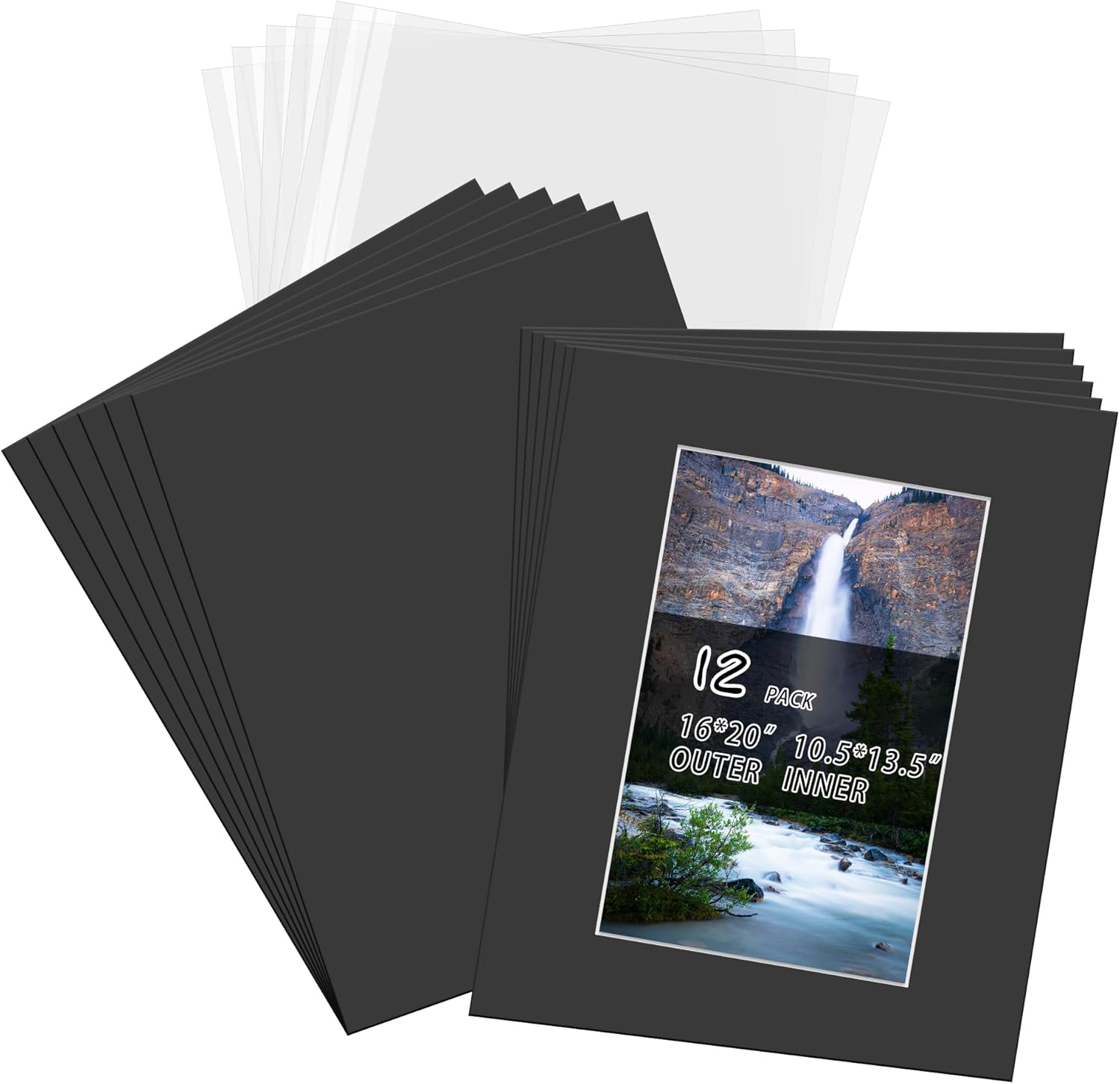 16x20'' Black Mat Board Kit for 11x14'' Photos or Pictures-Pack of 12 ...
