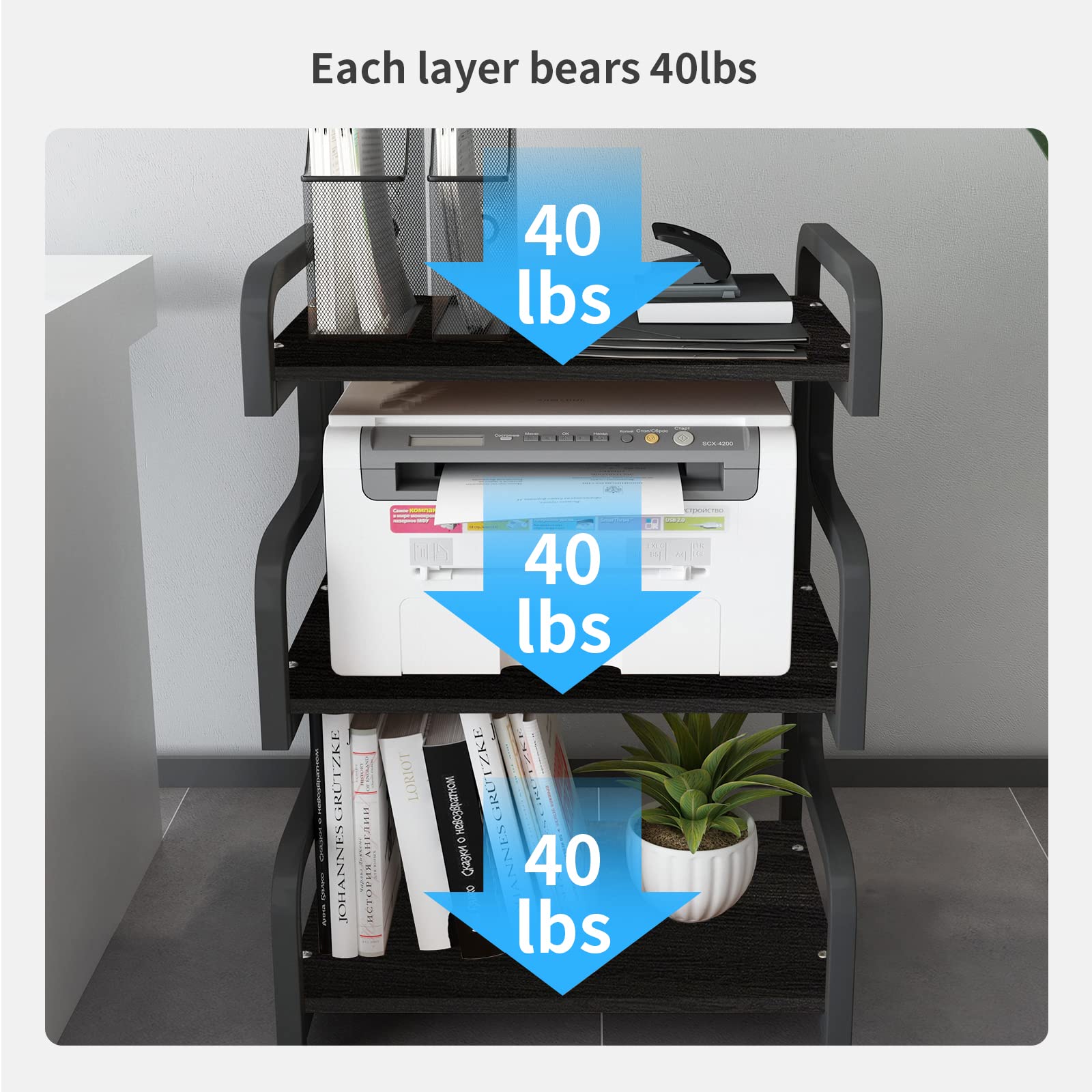 Natwind 3-Tier Printer Stand with Wheels Movable Storage Cart Floor ...