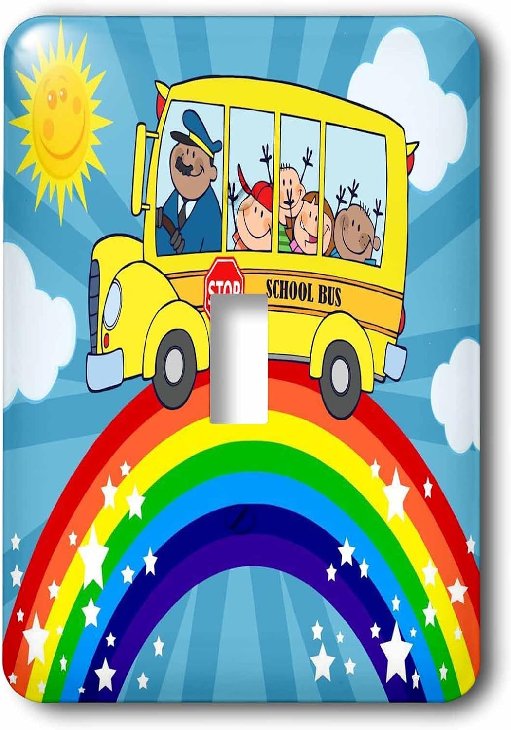 3dRose lsp_128851_1 School Bus Rainbow Art Cute Bus Riding Atop A ...