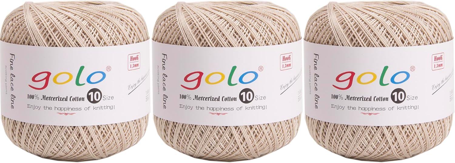 Amazon.com: golo 3 Balls Crochet Thread Size 10 Crochet Yarn for Hand ...