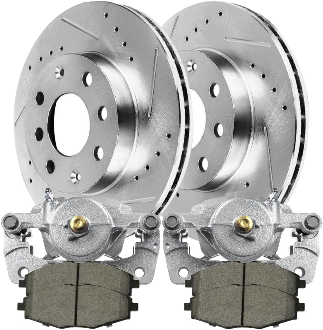 Amazon.com: AutoShack Front Drilled and Slotted Brake Rotors Silver Calipers and Ceramic Pads ...