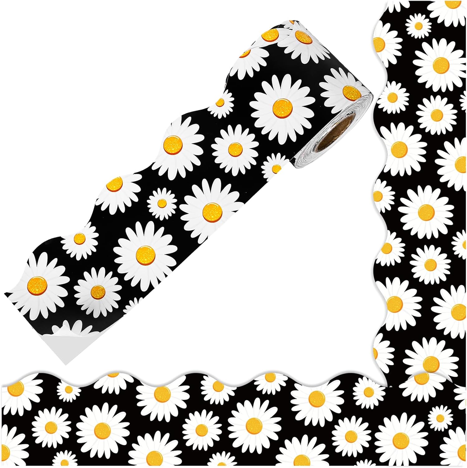 Amazon.com: Whaline 66Ft Daisy Bulletin Board Border Black Boho Daisy ...