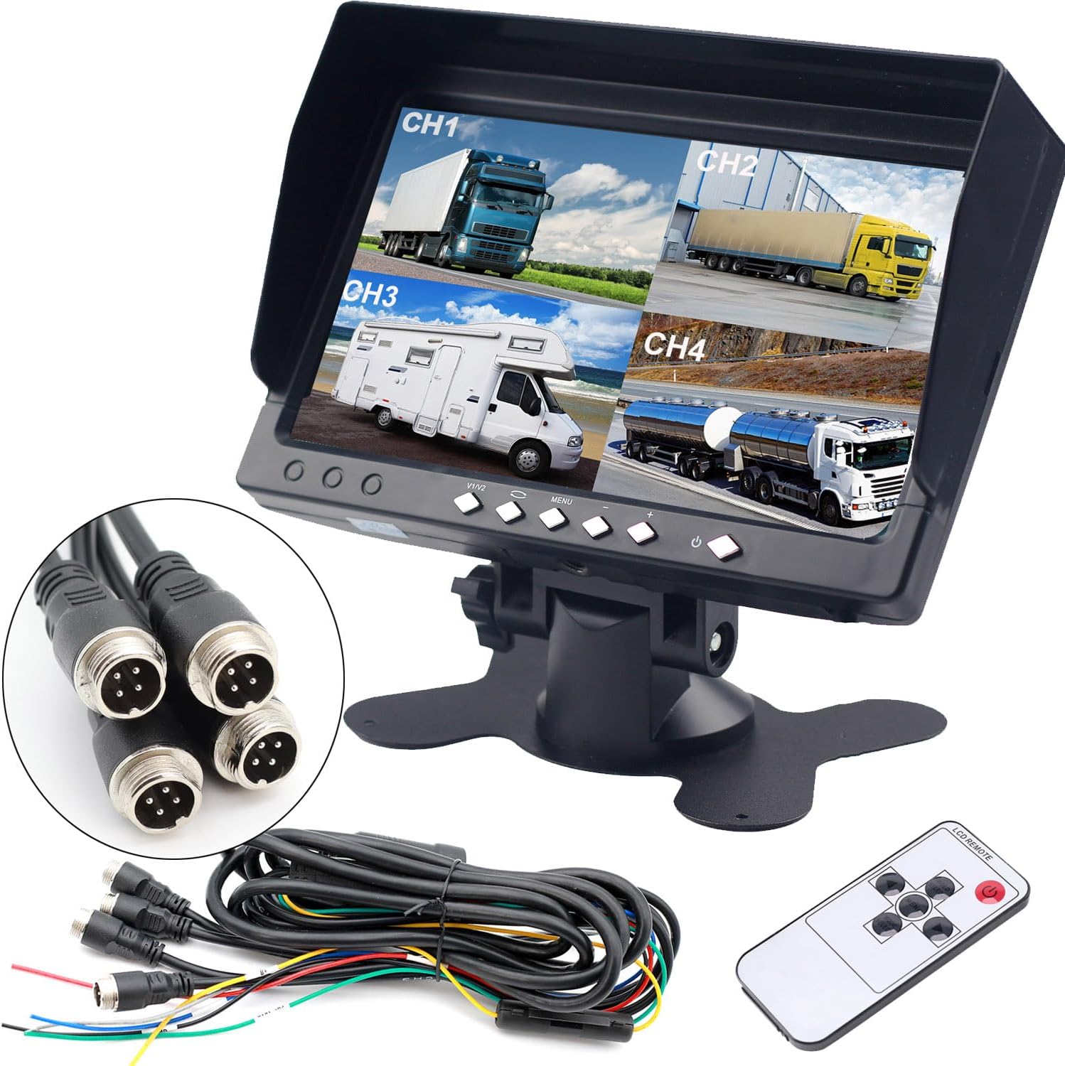 Amazon.com: Vanxse 7-inches IPS Monitor 4ch Car Rear view Quad Split ...