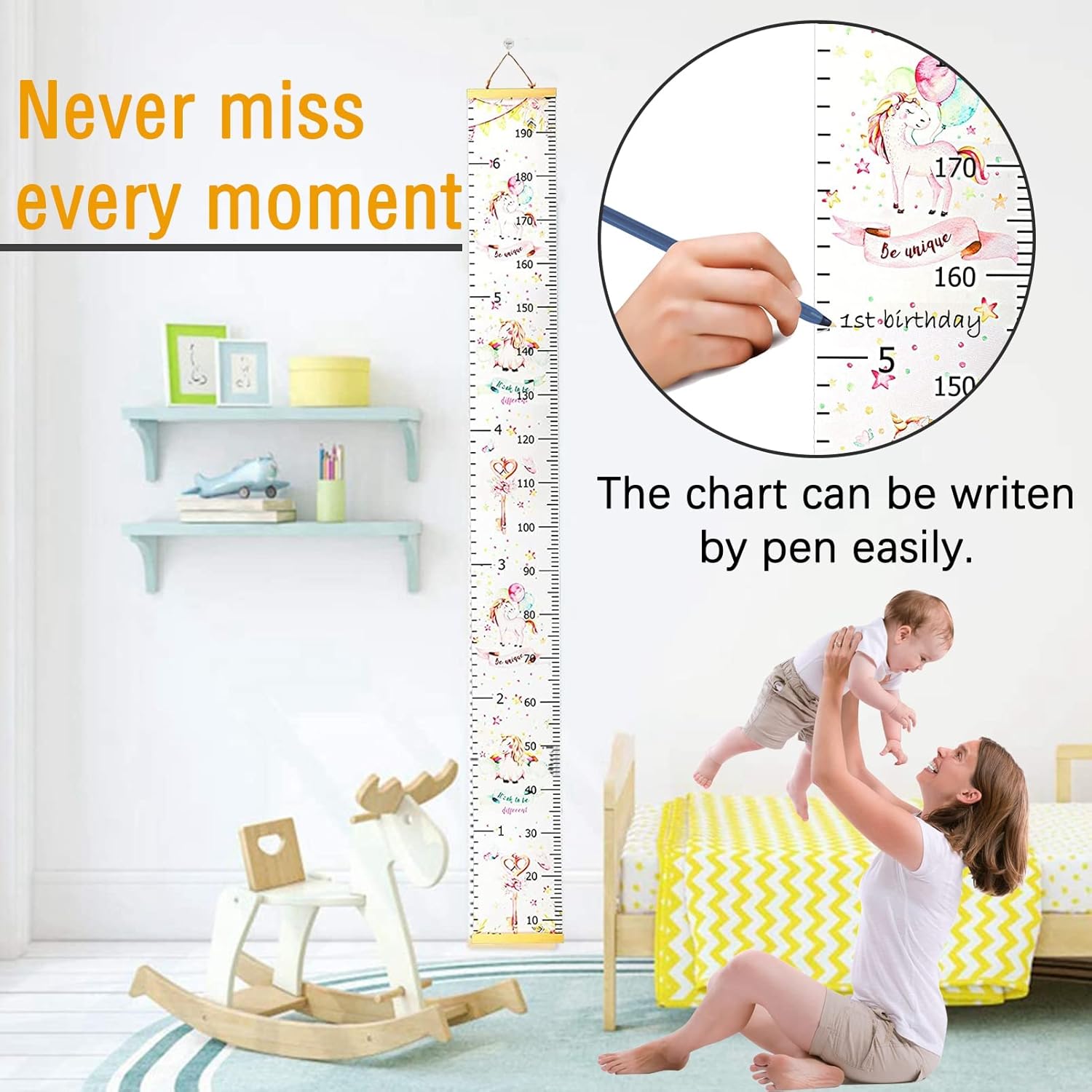 Baby Wall Growth Chart Kids Height Chart Roll-up Hanging Measuring ...
