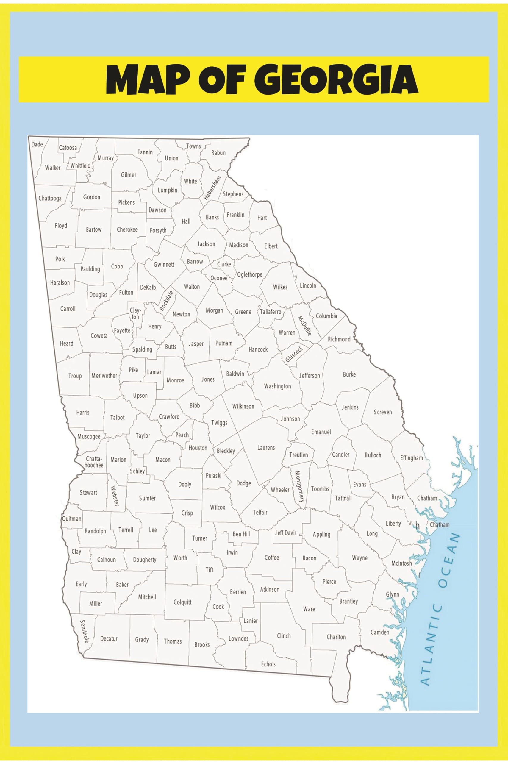 Laminated Map Printable Color Map Of Georgia Poster 20 X 30 Walmart