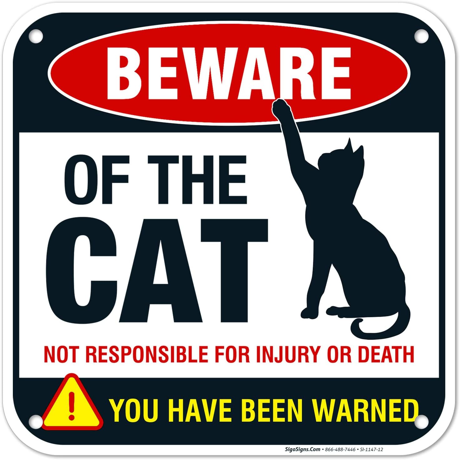 Amazon.com: Beware of Cat Sign, Funny Attack Cat Sign, 12x12 Inches, 55 ...