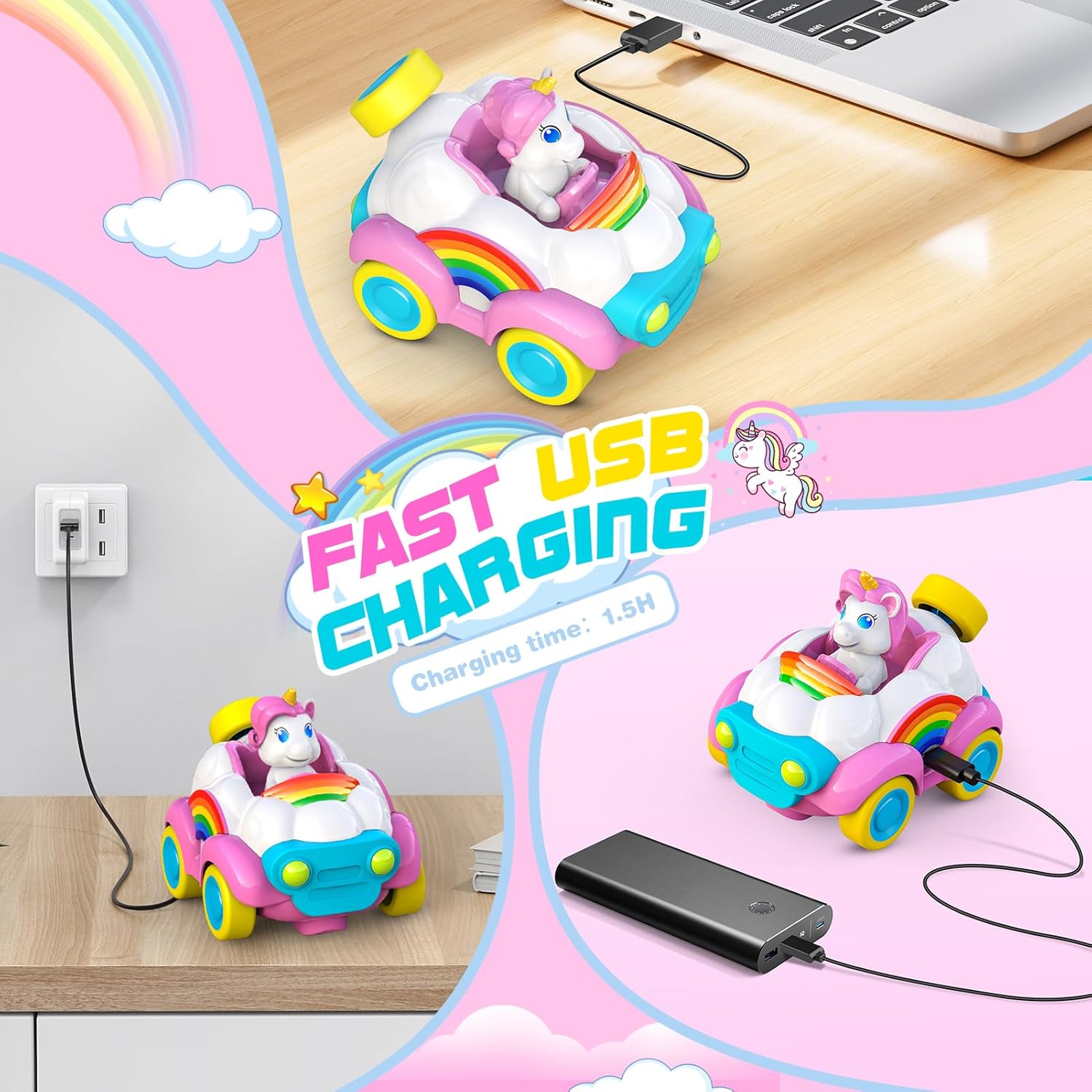 LET’S GO! Juguetes de unicornio para niños de 2 a 4 años, paquete de 2 ...