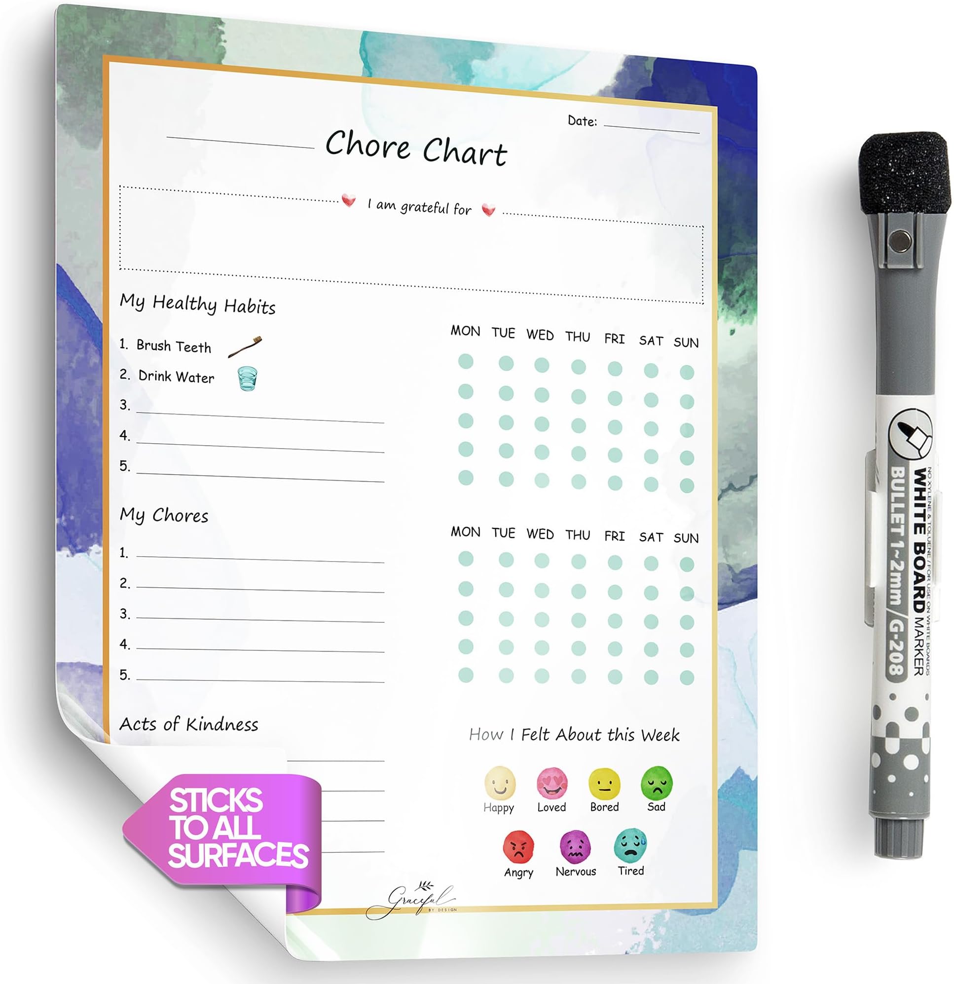 Amazon.com : Bright Cheerful Daily Chore Chart / 10" x 6" Sticky Note ...