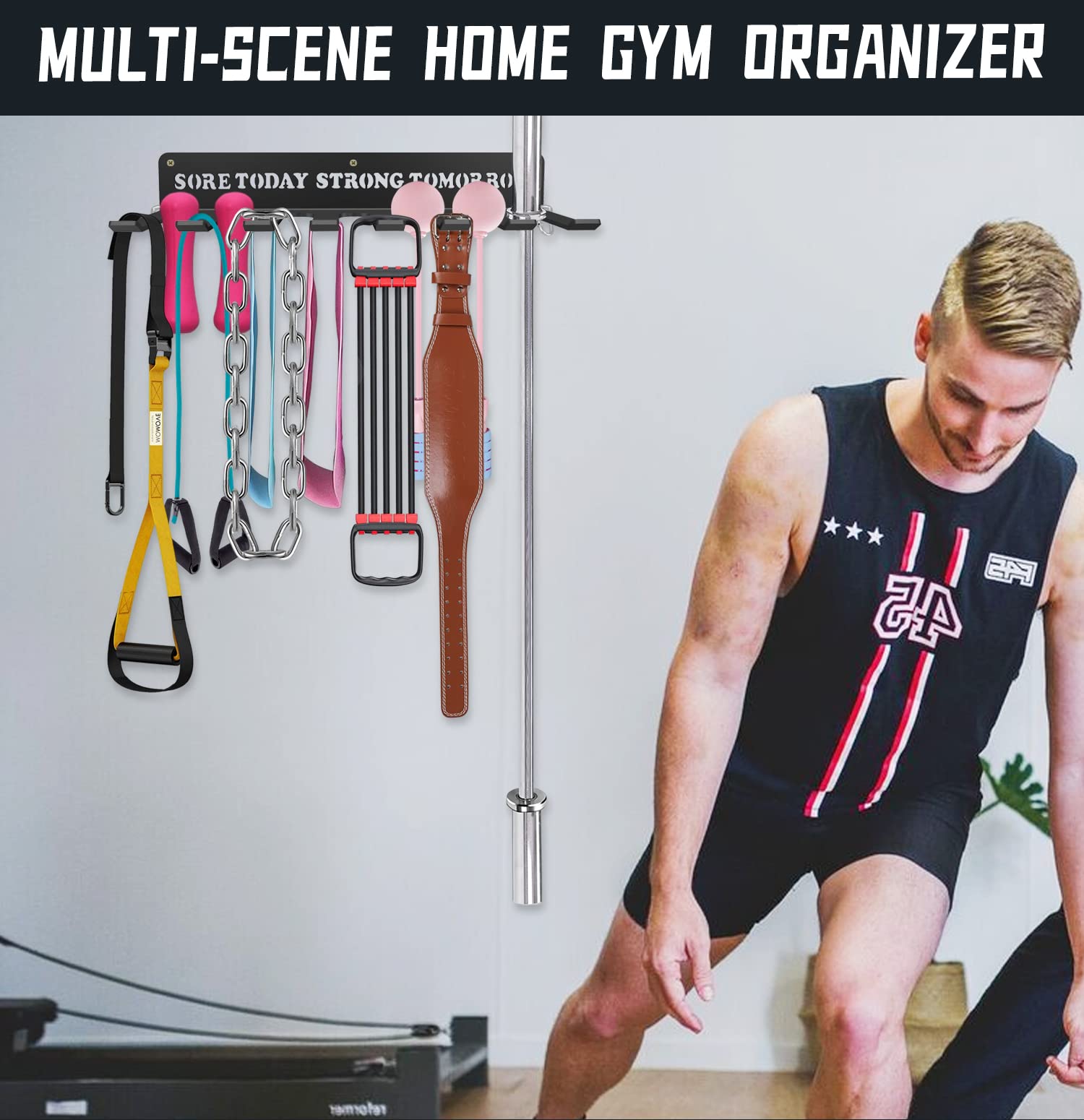 WIPHANY Black Steel Heavy-Gauge Workout Rack Wall Mount Organizer Multi ...