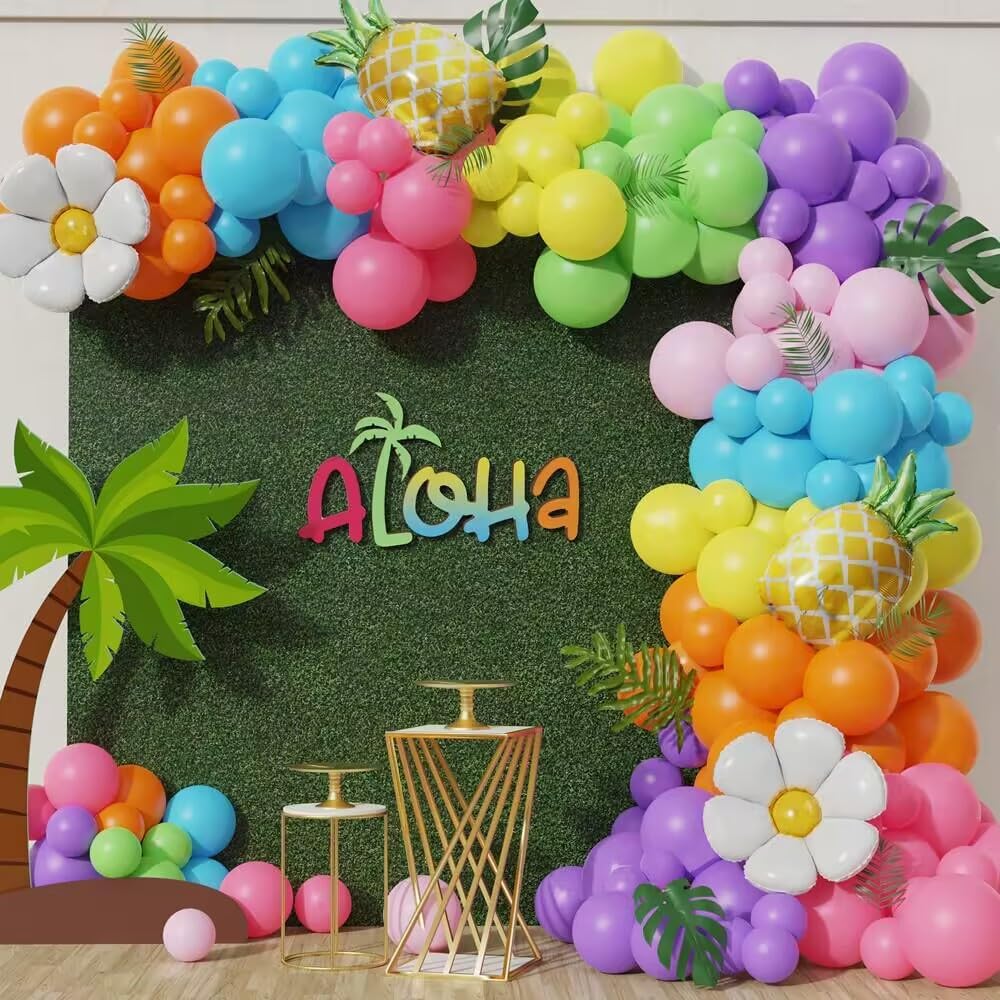 QYCX 130Pcs Hawaii Luau Balloon Garland Arch Kit Tropical Balloons ...