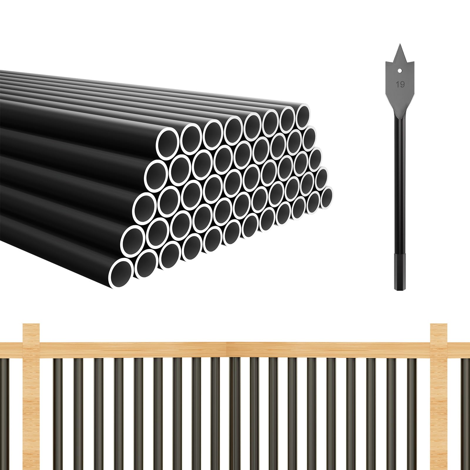 Snapklik.com : 100 Pack 36" Aluminum Deck Balusters Round Black Deck ...