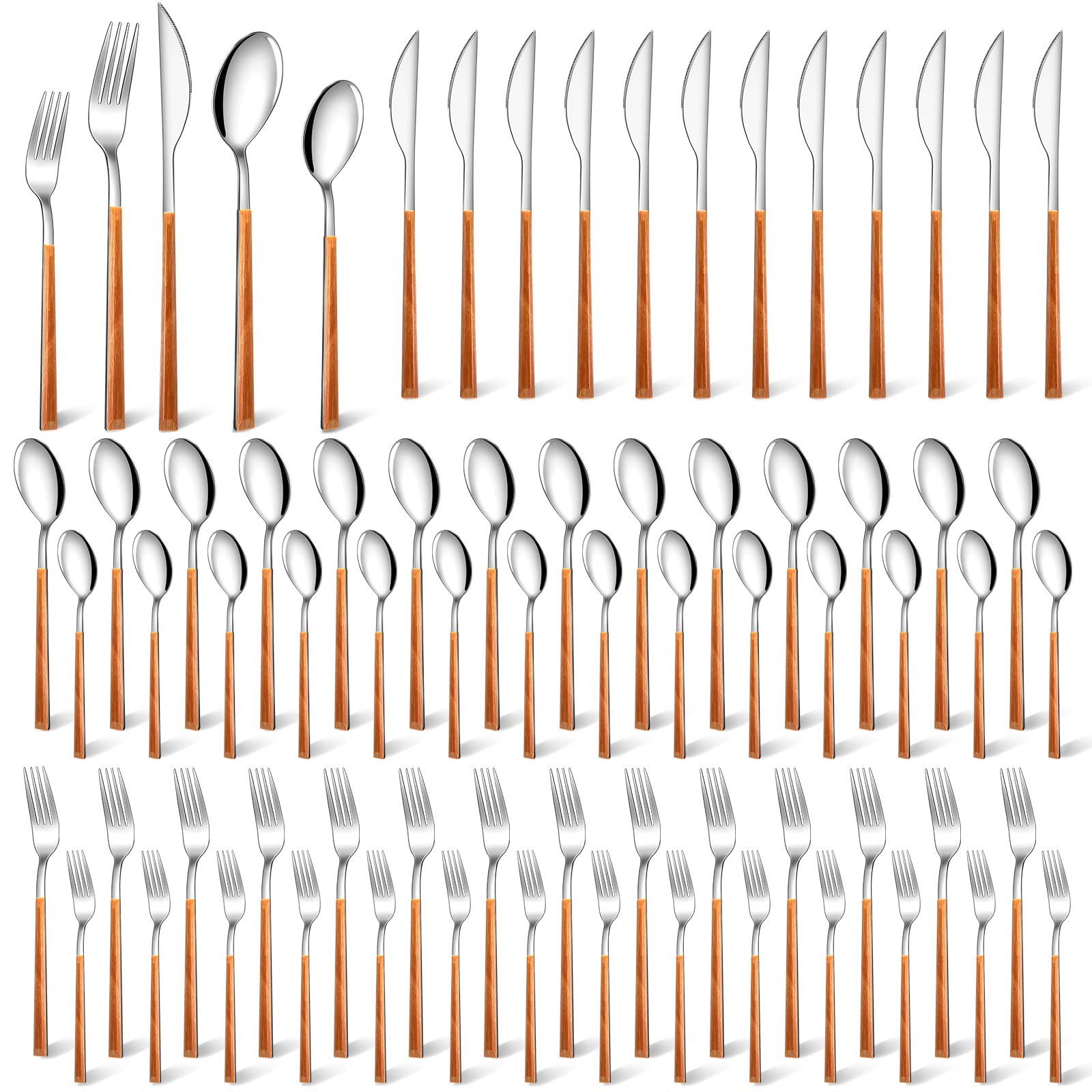 Amazon.com | Wood Handle Silverware Set, Stainless Steel Cutlery Set ...