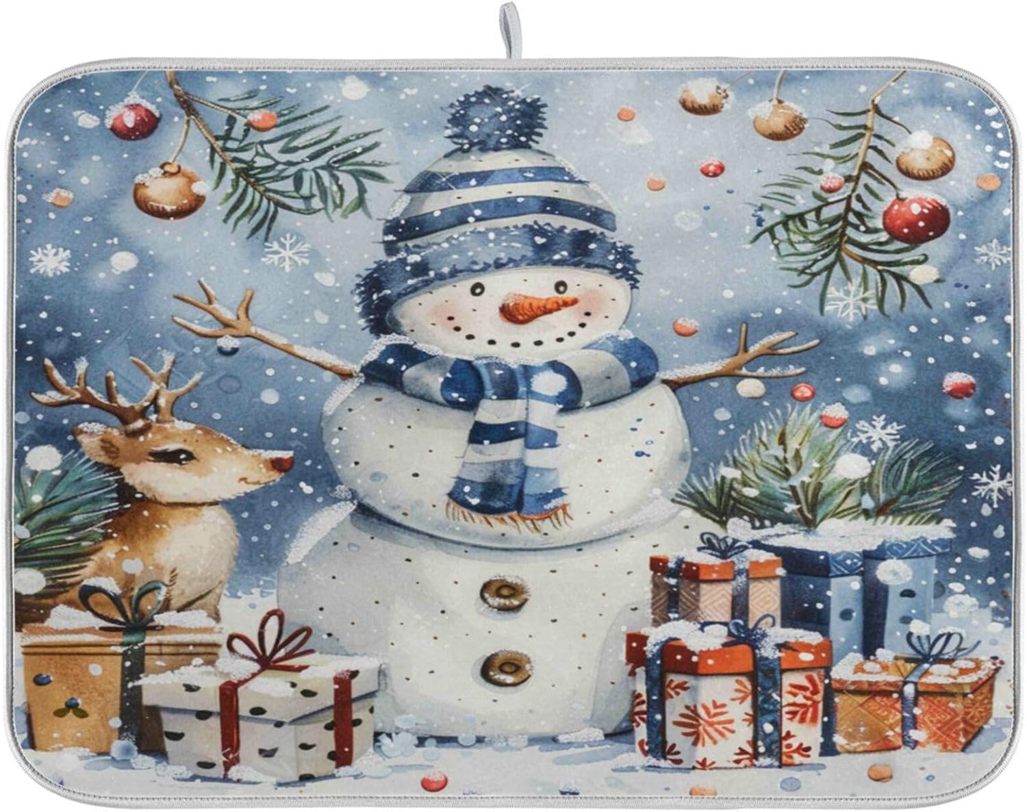 Amazon.com: Winter Snowflakes Snowman Dish Drying Mat for Kitchen ...