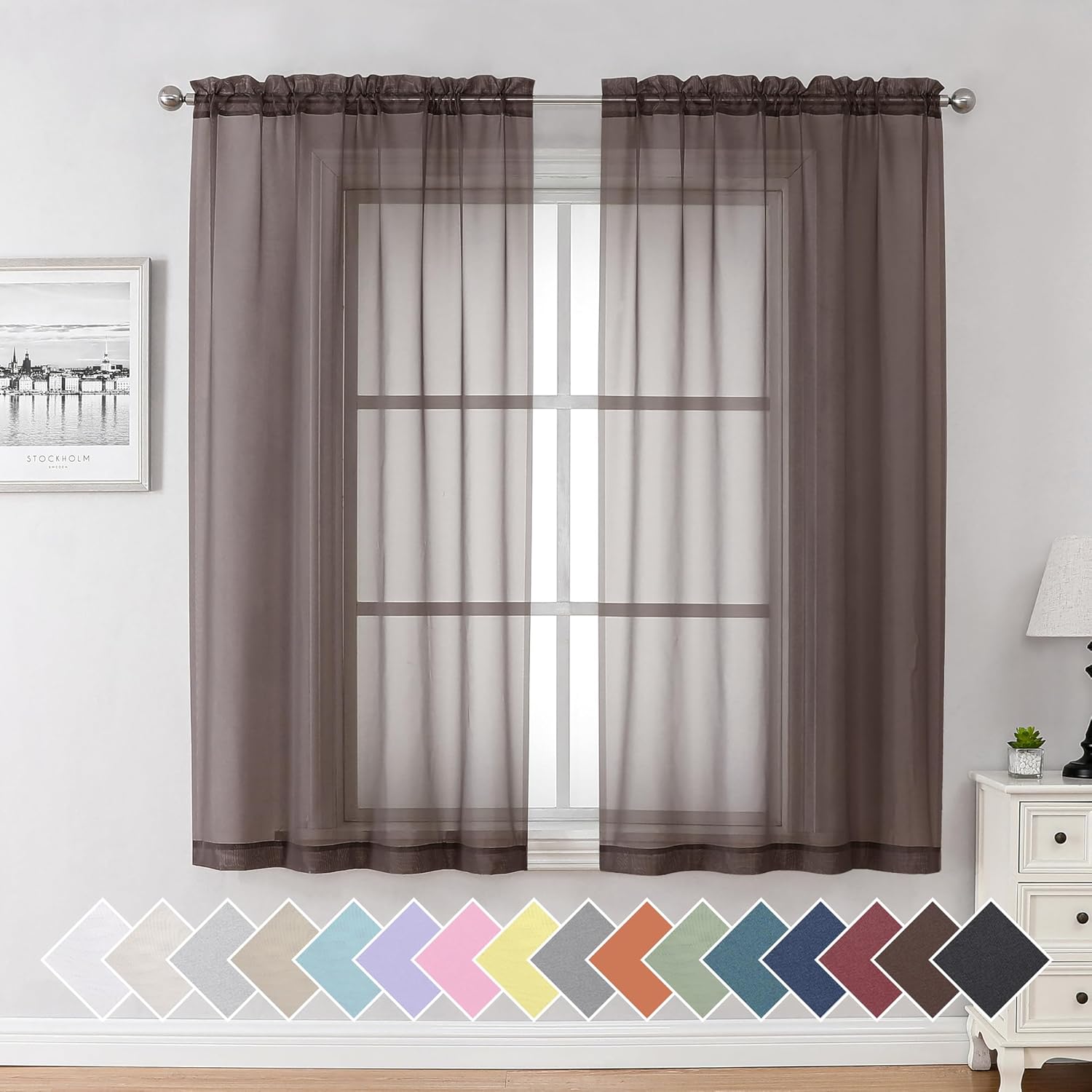 Amazon.com: Aiyufeng Chocolate Sheer Curtains 63 Inches Long 2 Panels ...