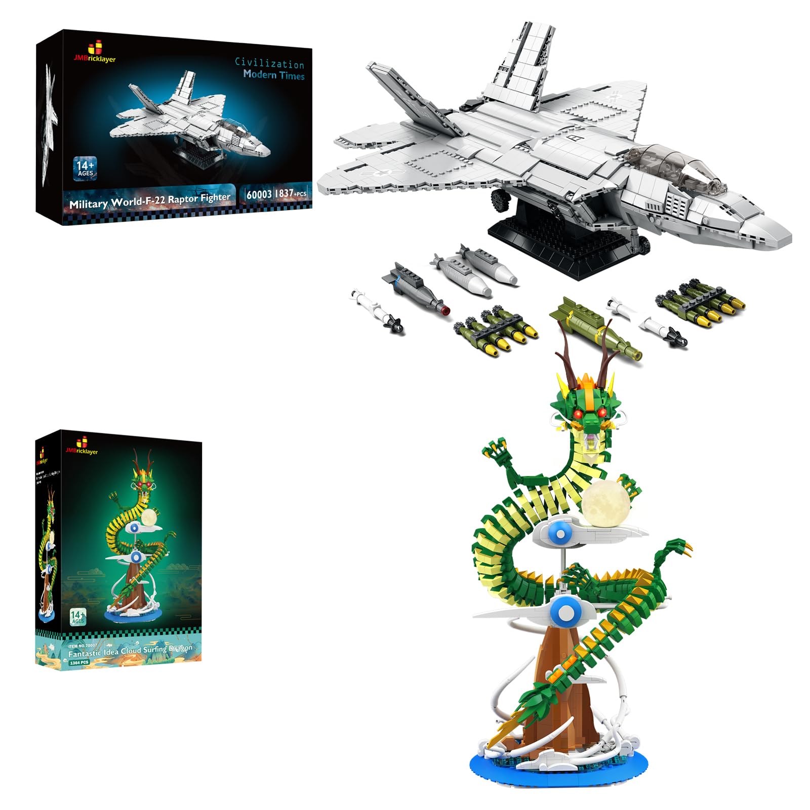 Amazon.com: JMBricklayer Dragon Building Sets 70007 & F-22 Raptor ...