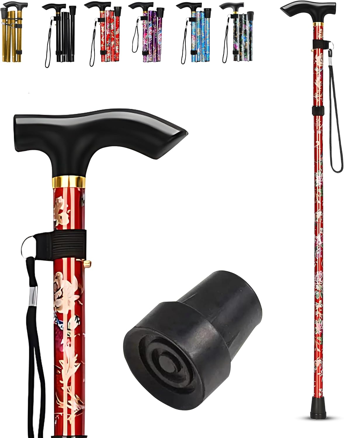 LZZAZ® Folding Walking Stick for Ladies, Adjustable Height Folding ...