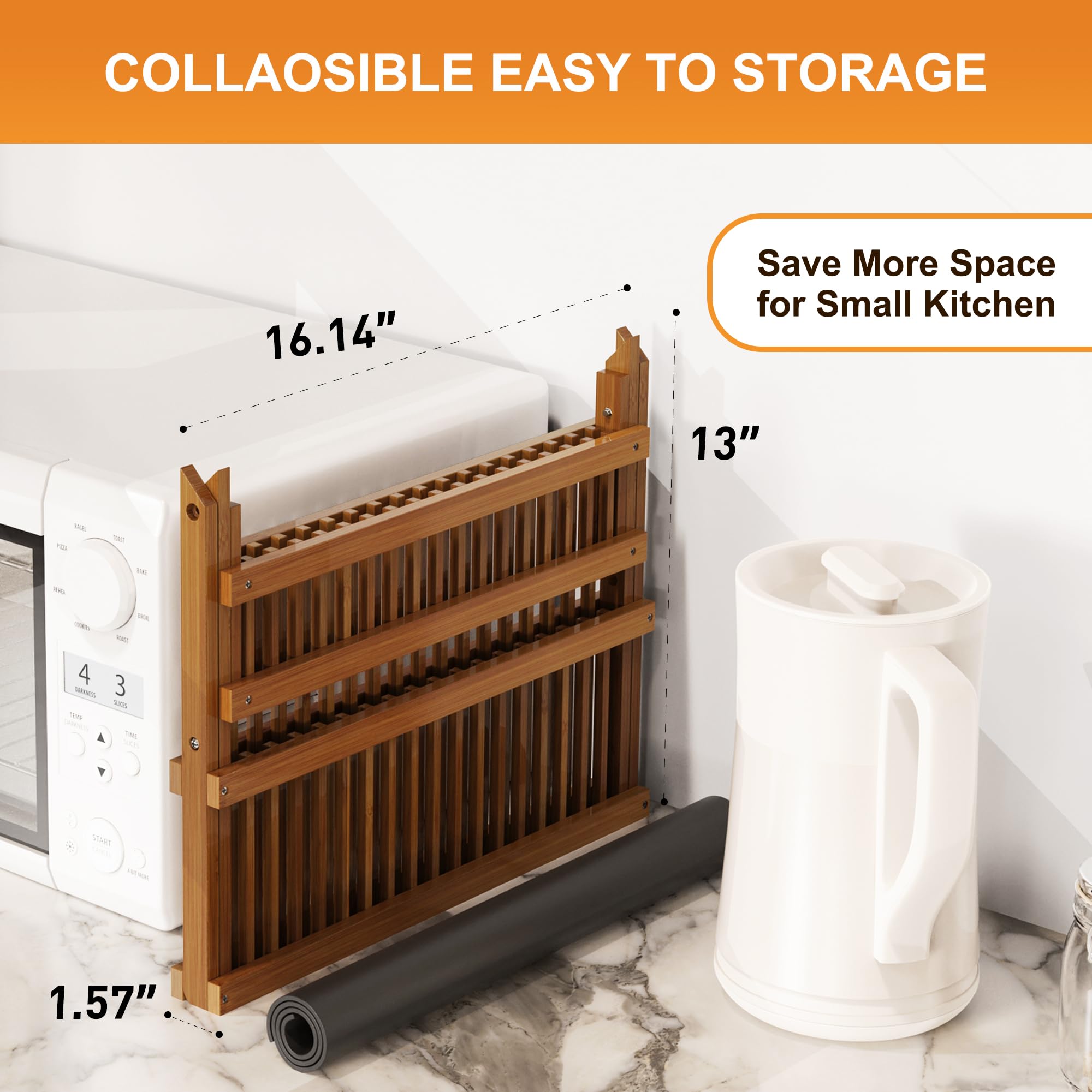 Greenual Teak Dish Drying Rack with Utensil Holder, 2 Tier Collapsible ...