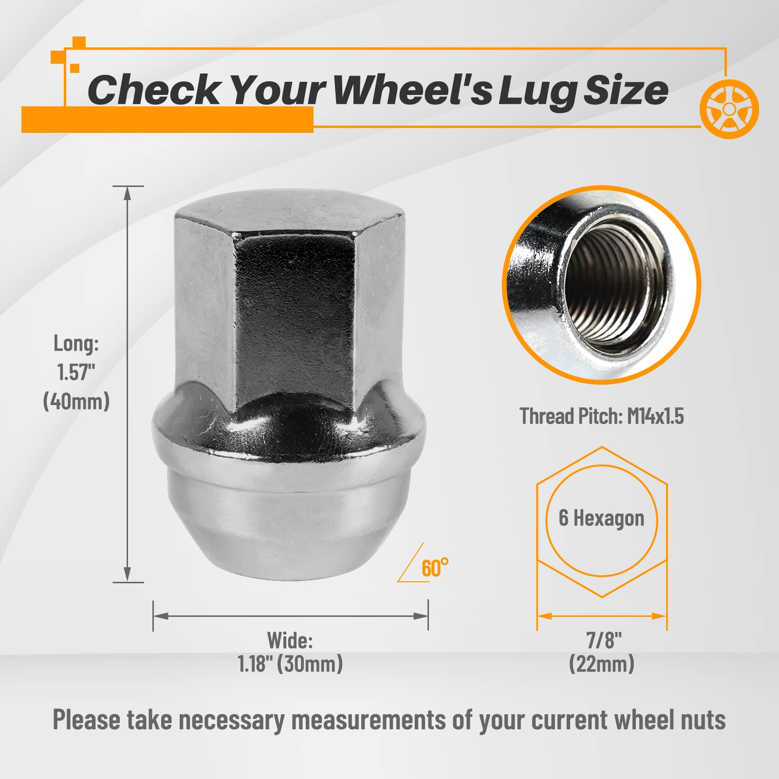 MIKKUPPA 24pcs M14x1.5 Lug Nuts - 1.57 inch Tall, 7/8 inch 22mm Hex ...