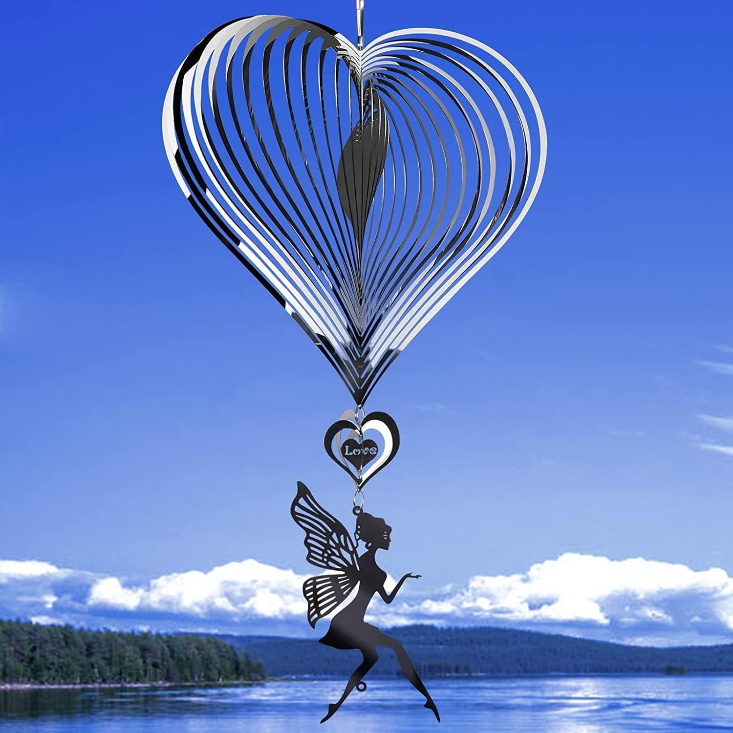 Amazon.com : Chitidr 3D Stainless Steel Wind Spinner Heart Wind Spinner ...