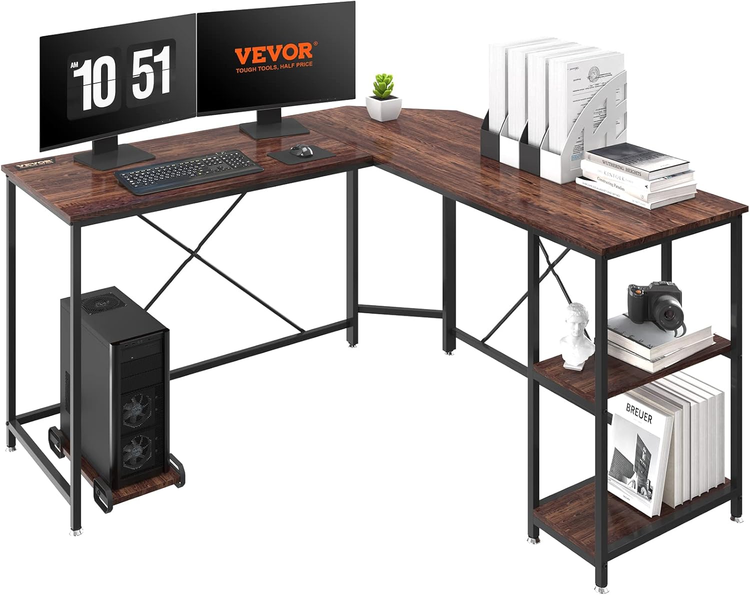 Amazon.com: VEVOR L Shaped Computer Desk 54' Corner Desk with Storage ...