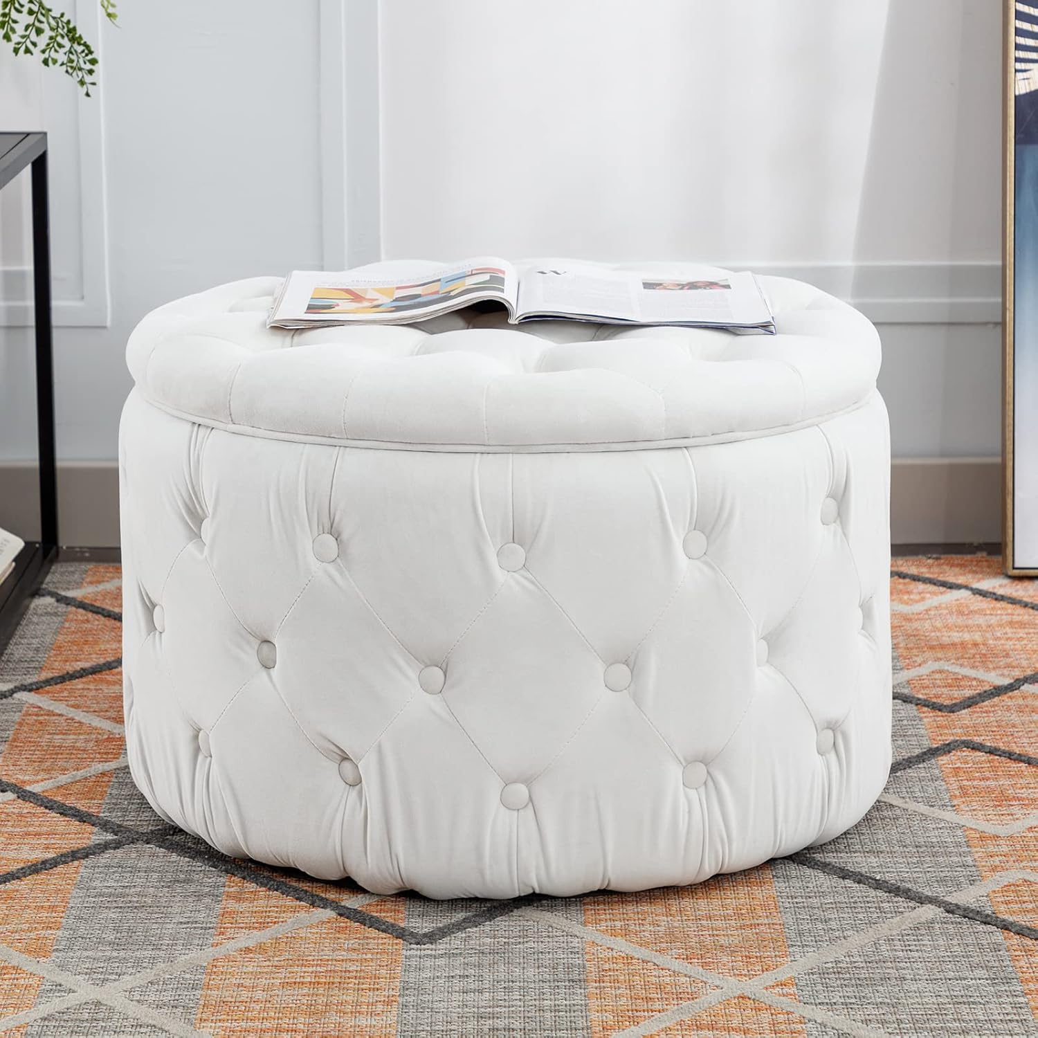 Amazon.com: Horgaeo Round Ottoman | Button Tufted Foot Stool & Coffee ...