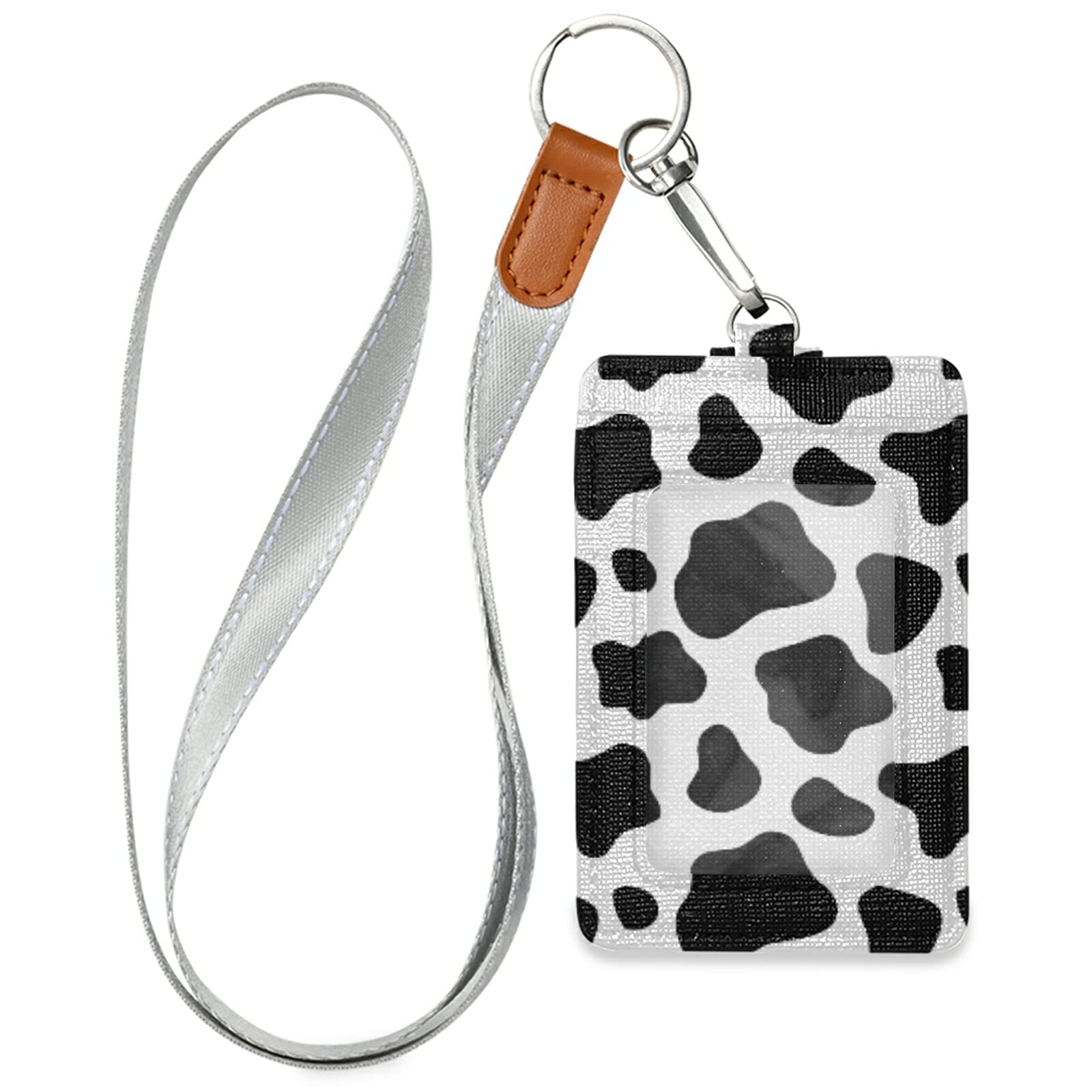 Cow Print Leather ID Badge Card Holder with 1 Clear ID Window & 2 Card ...
