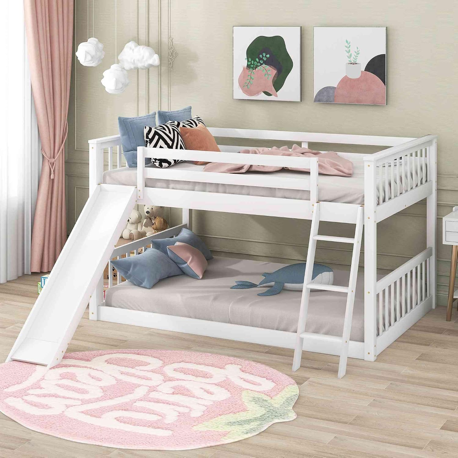 Amazon.com: Cotoala Full Over Full Bunk Bed with Convertible Slide and ...