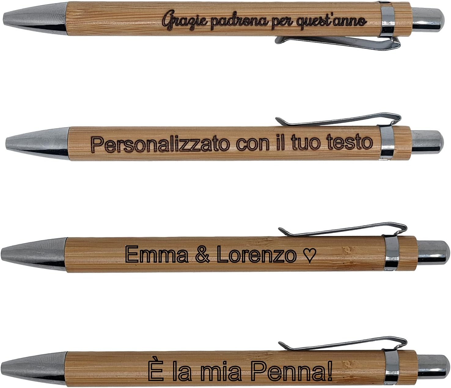 Penna in bambù personalizzabile – Testo di 20 caratteri – Inchiostro ...