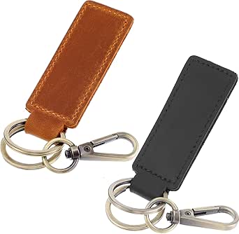 Amazon.com: QFGasre 2Pcs Genuine Leather Car Keychain Universal ...