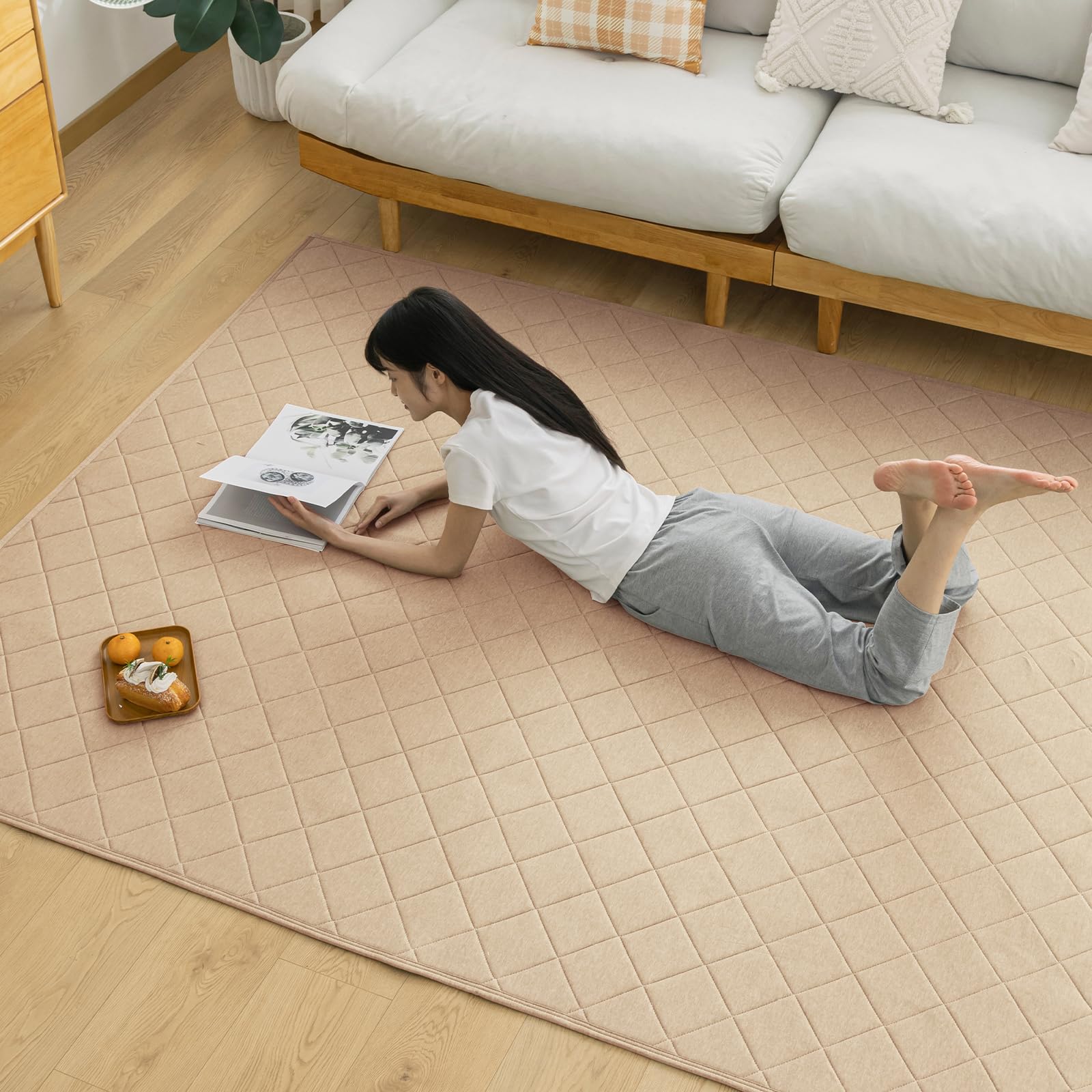 Amazon | Matdeco カーペット ラグマット ベージュ キルトラグ ホットカーペット 綿ニット 130x190CM 約1.5畳 オールシーズン快適 洗える 滑り止め付き やさしい ...