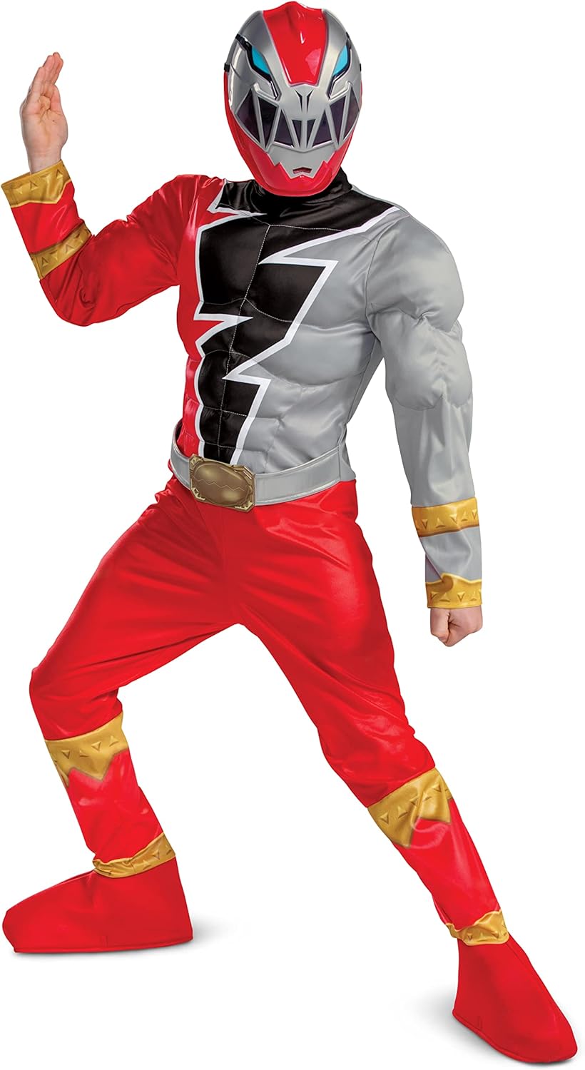 Amazon.com: Red Ranger Costume for Kids, Official Deluxe Dino Fury ...