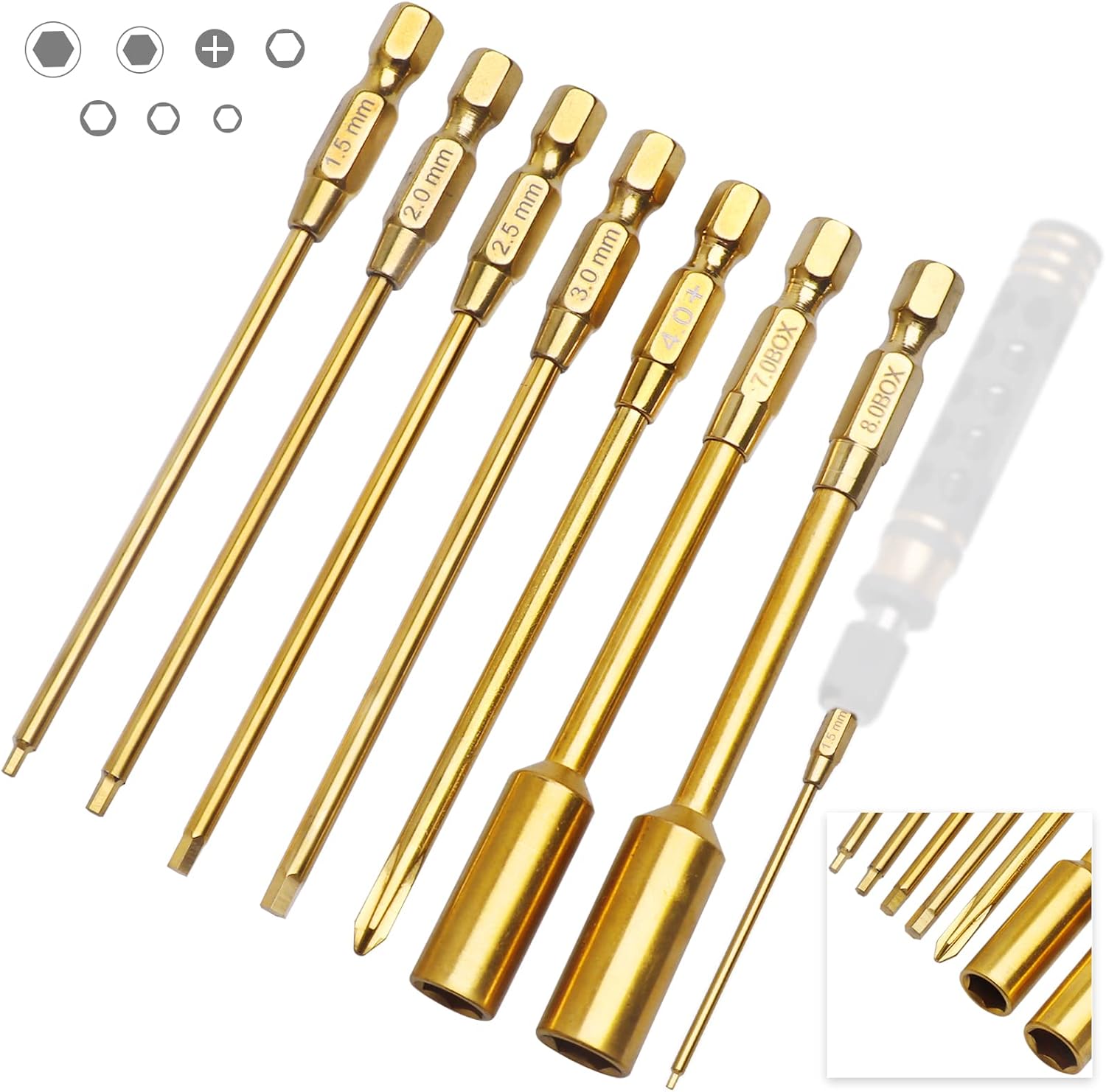 Hobbyfire Titanium RC Hex Driver Bit Set 1.5/2.0/2.5/3.0mm Allen Wrench ...