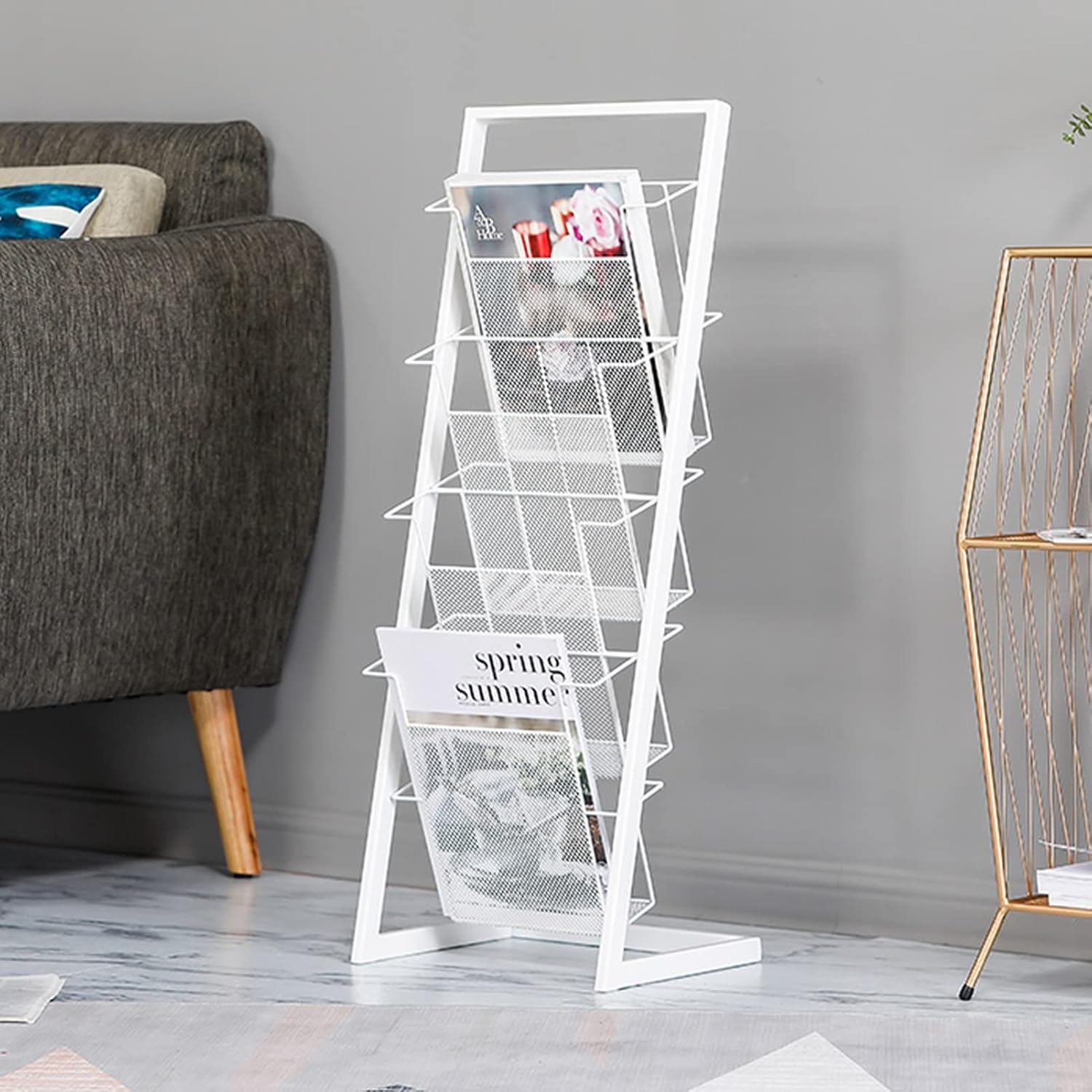 Amazon.com: ROYUMI 4/5 Levels Metal Magazine Rack with Wide Base ...