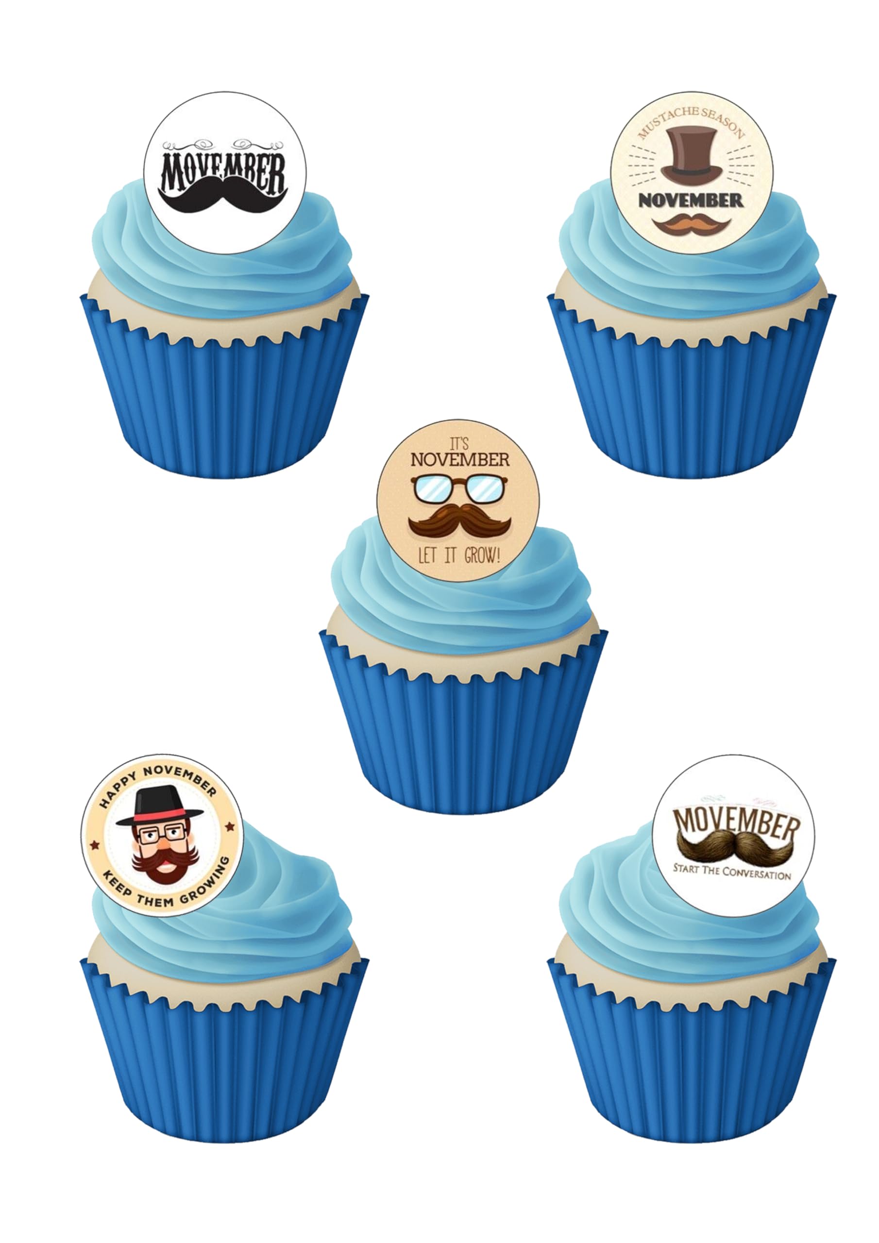24 Pre-Cut MOVEMBER Charity Themed Edible Wafer Paper Cake Toppers ...