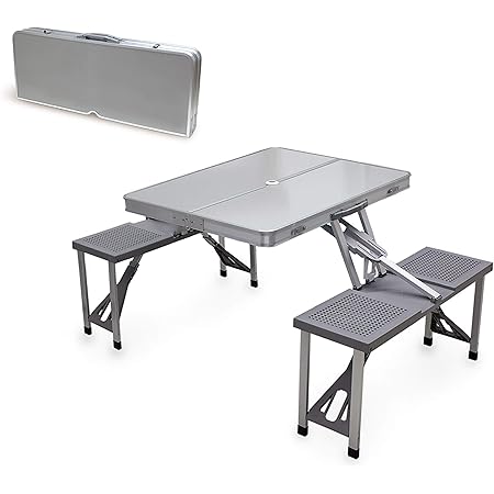 Amazon.com : Outsunny Folding Picnic Table with Umbrella Hole, Aluminum ...