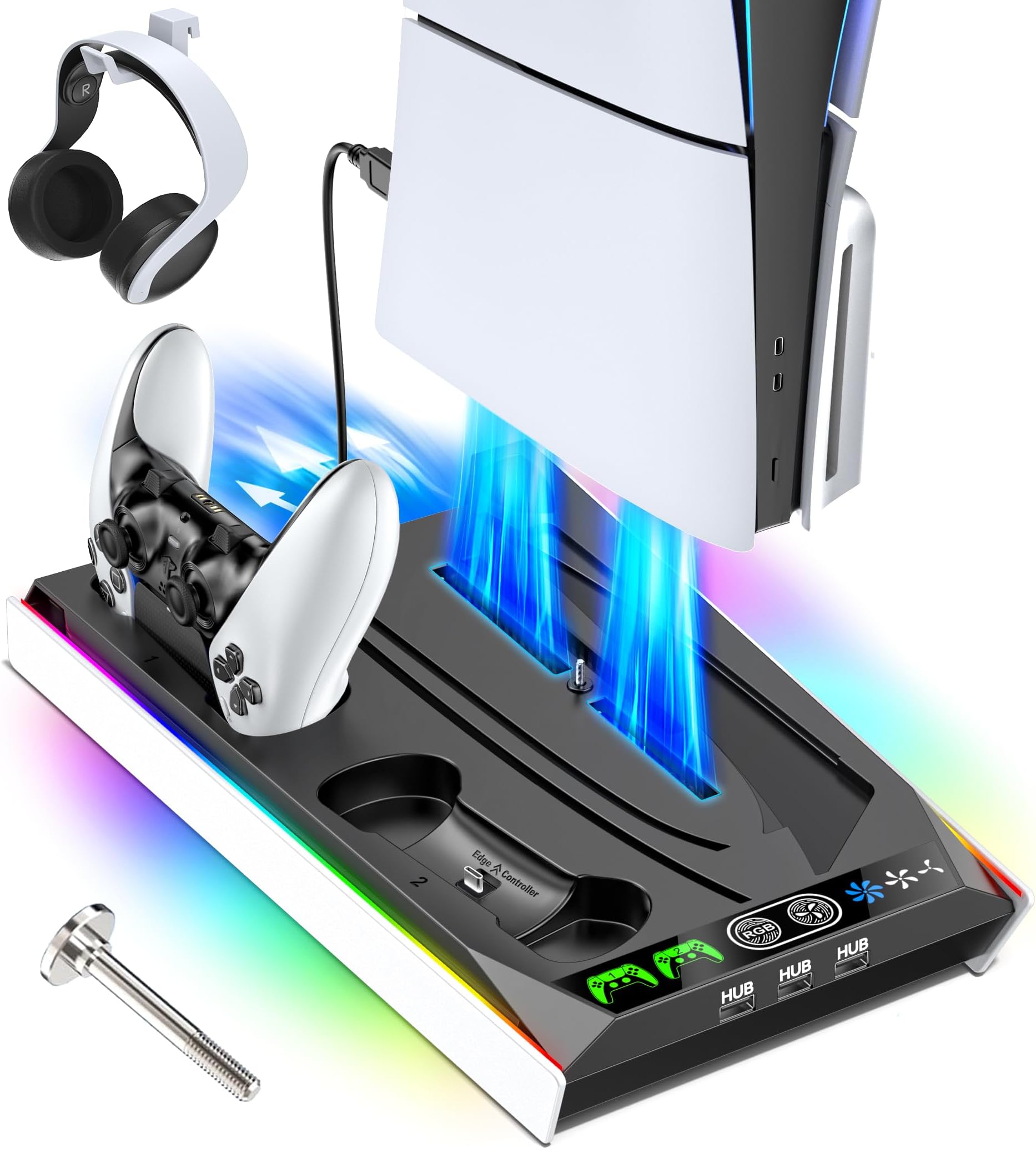 HELLCOOL PS5 Ständer mit PS5 Lüfter, PS5 Standfuß für Alle PS5 Disc ...