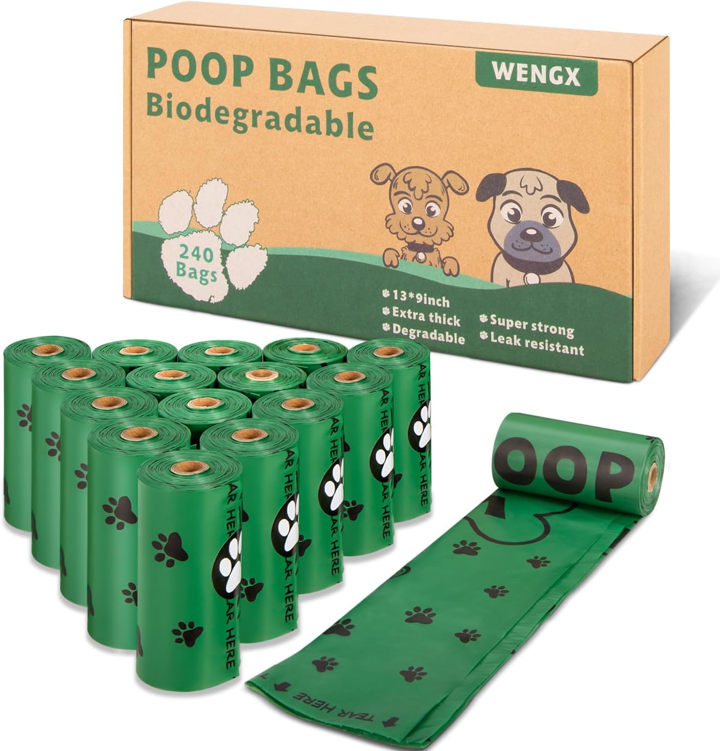 Dog Poo Bags - 450 Counts Biodegradable Thick Leak Proof Pet Poop Waste ...