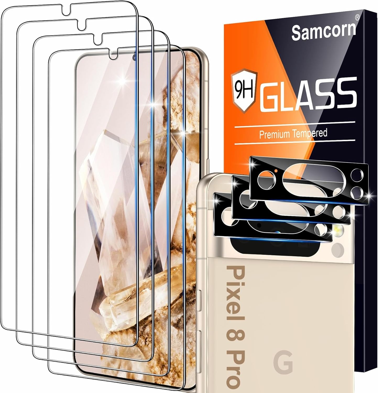 Amazon.com: [4+3 Pack] Glass Screen Protector for Google Pixel 8 Pro 5G ...