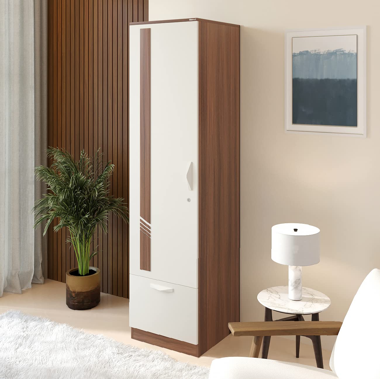 BLUEWUD Andrie Engineered Wood Single Door Wardrobe/Clothes Storage ...